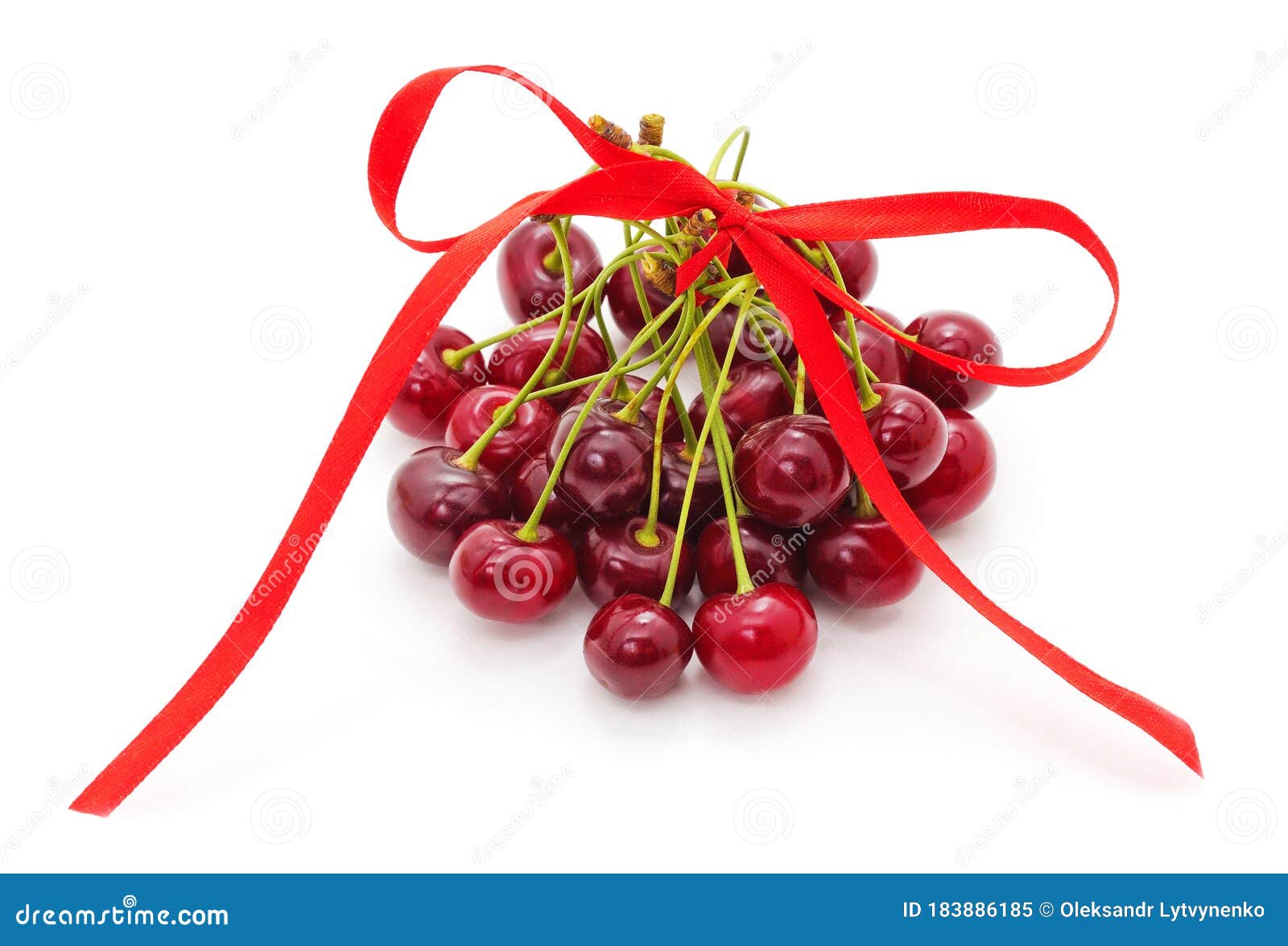 Cherries with a ribbon stock image. Image of health - 183886185