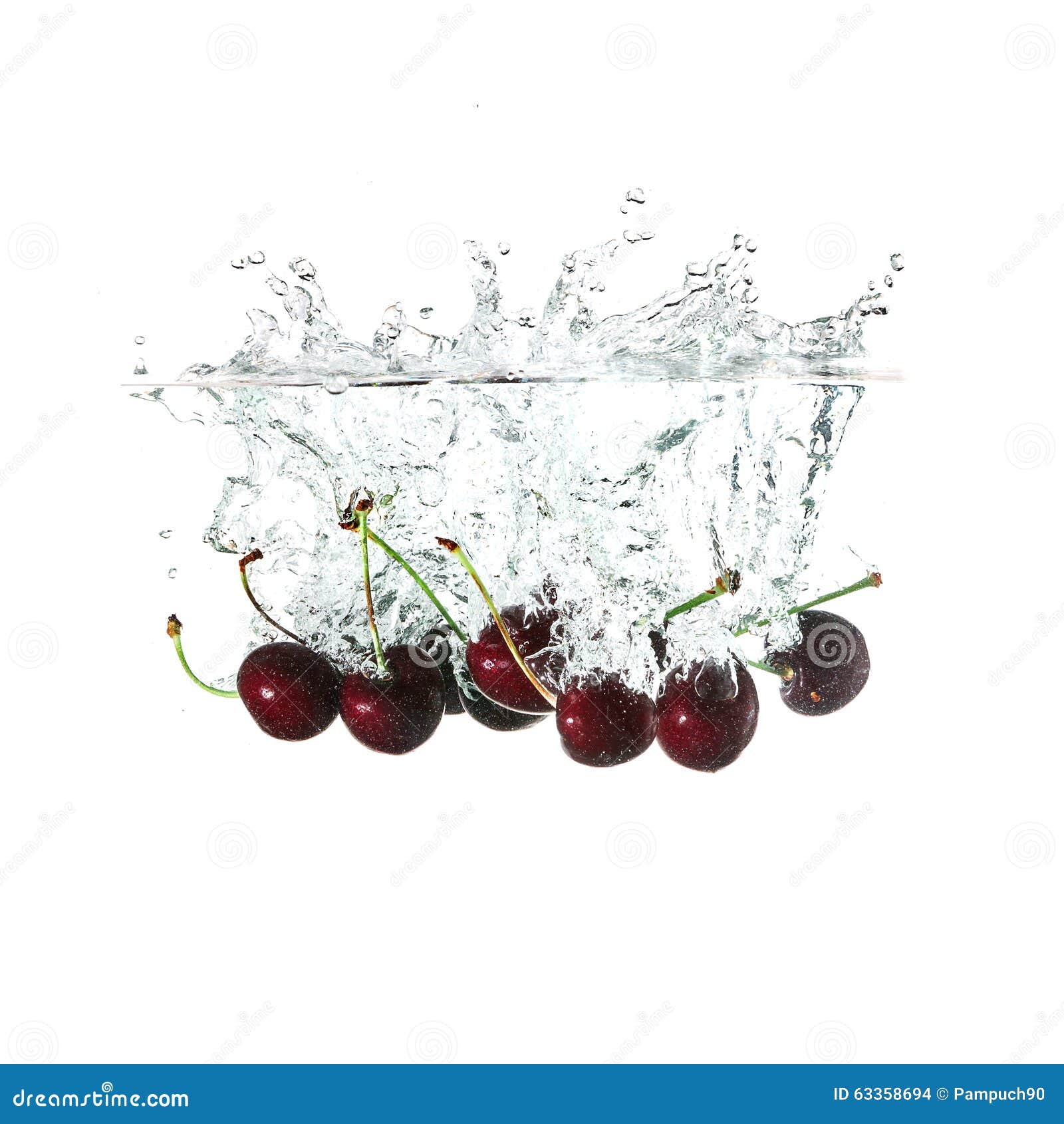 Cherries Splash on Water, Isolated on White Background Stock Photo ...