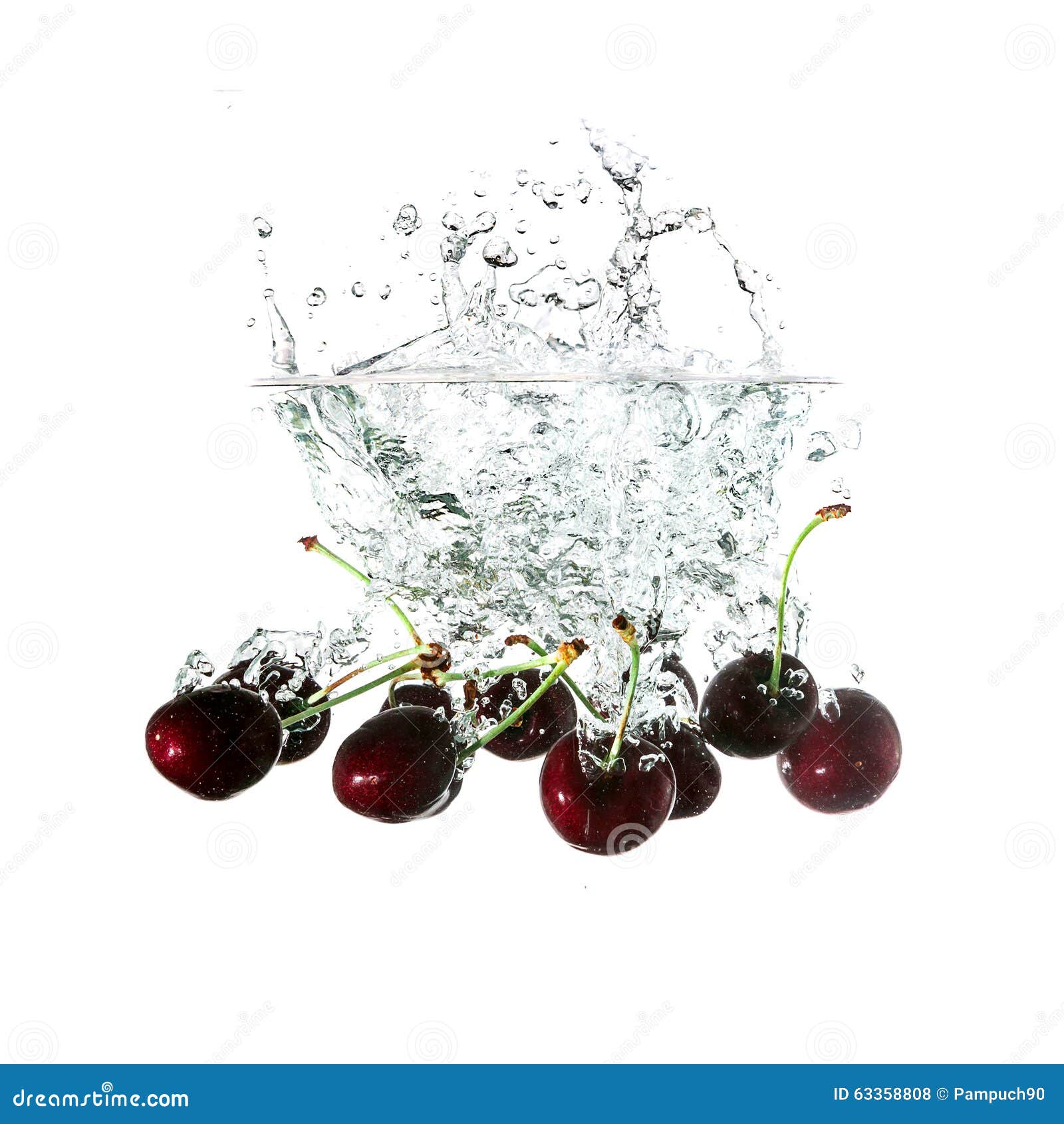 Cherries Splash on Water, Isolated on White Background Stock Photo ...