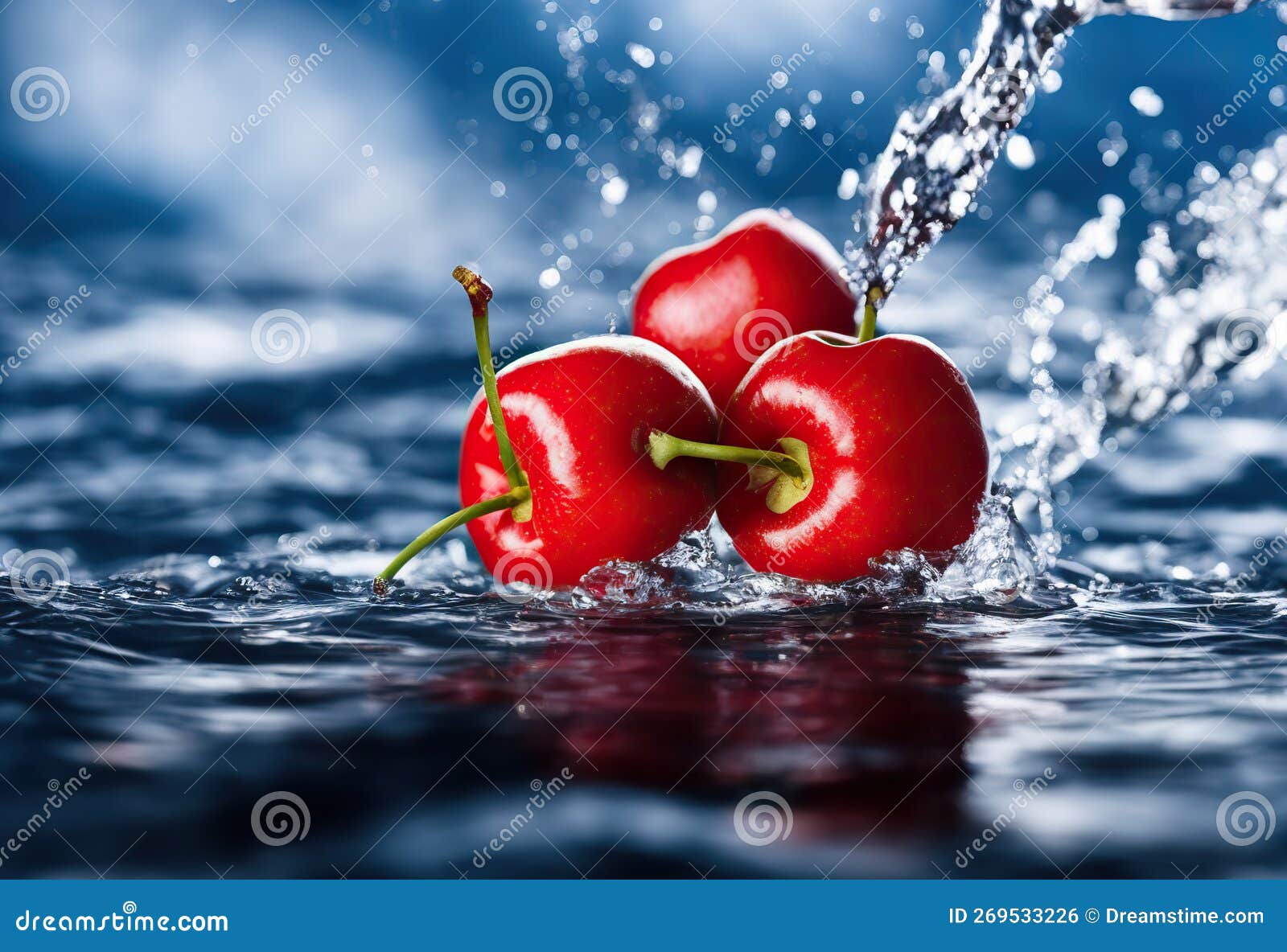 Cherries with Water Splashed with a Stream of Water Stock Photo - Image ...