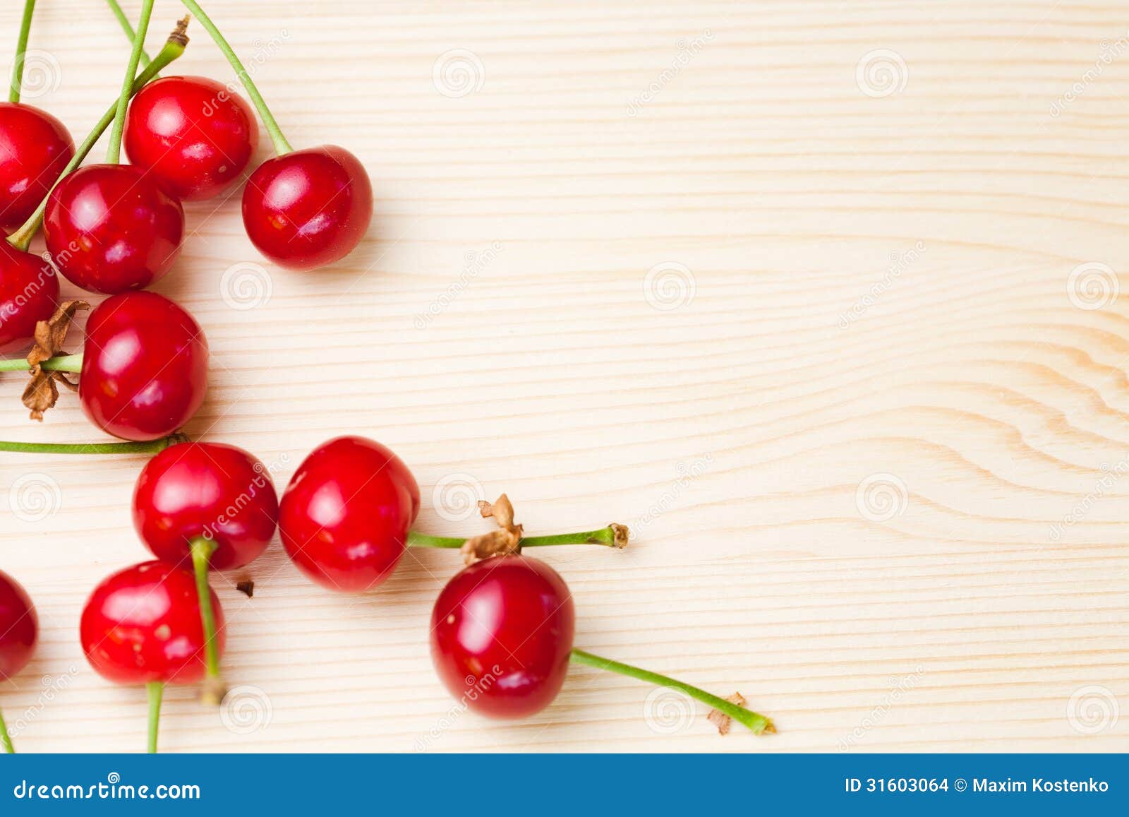 Cherries on wooden table stock photo. Image of cherry - 31603064