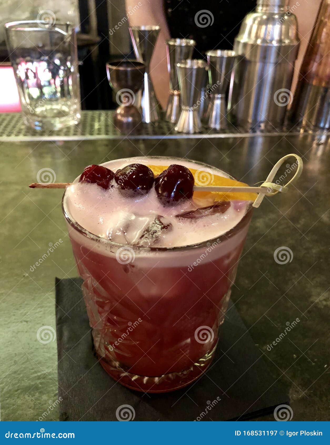 Cherry Alcohol Cocktail at the Bar Stock Image - Image of cherry, lime ...