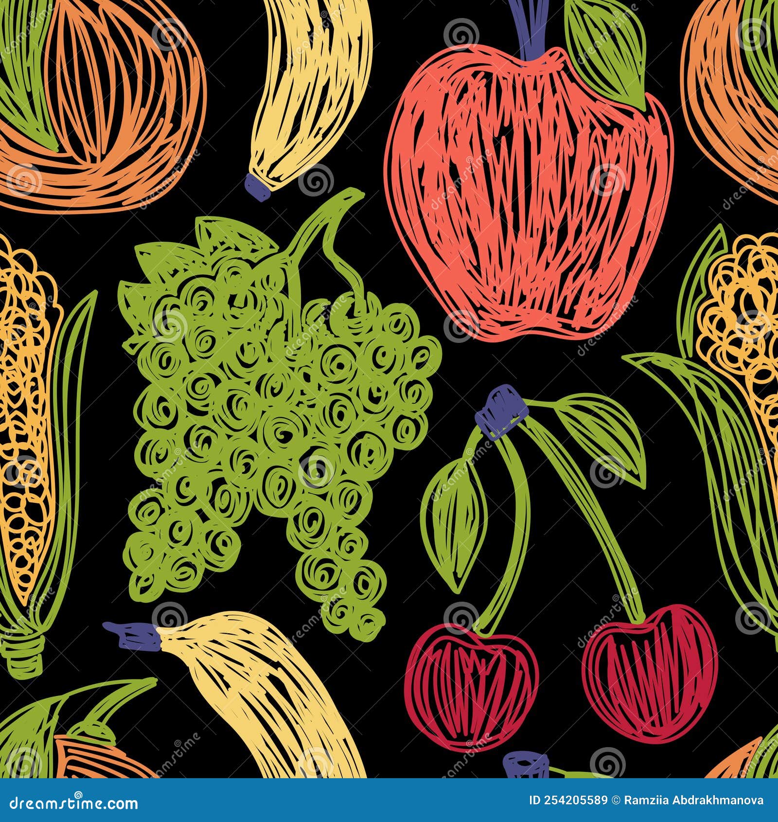 Cherry, Apple and Grape. Tangerine, Banana and Corn. Fruit Bundle ...