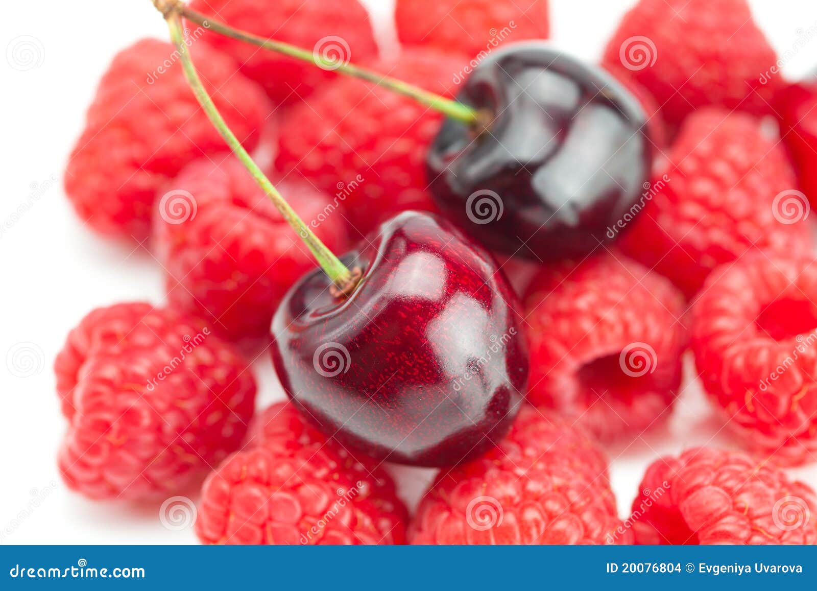 Cherry On Background Of Raspberry Stock Photo - Image of nutrition ...