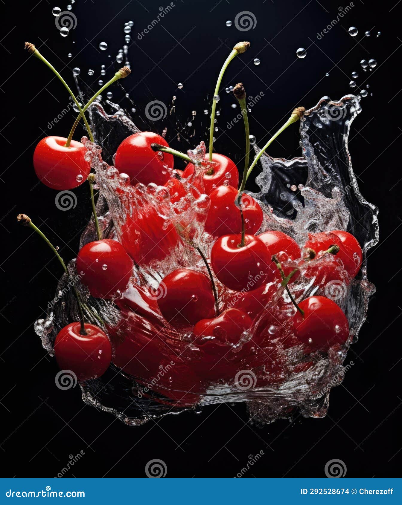 Cherry Berries Falling into the Water, Splashing Stock Photo - Image of ...