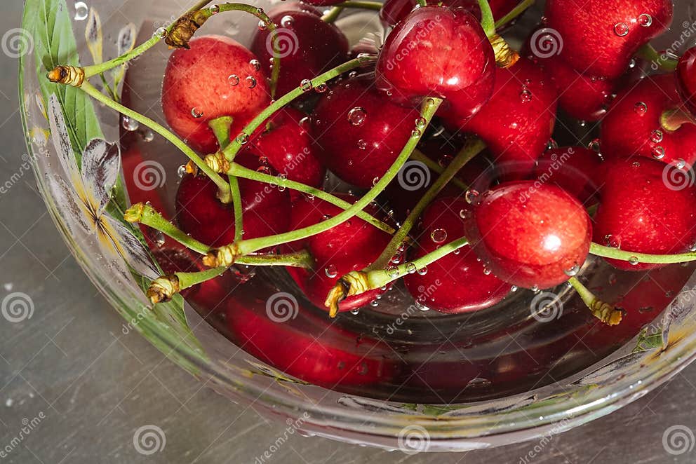 Cherry Berries Fruit Floating in Water with Bubbles Stock Photo - Image ...
