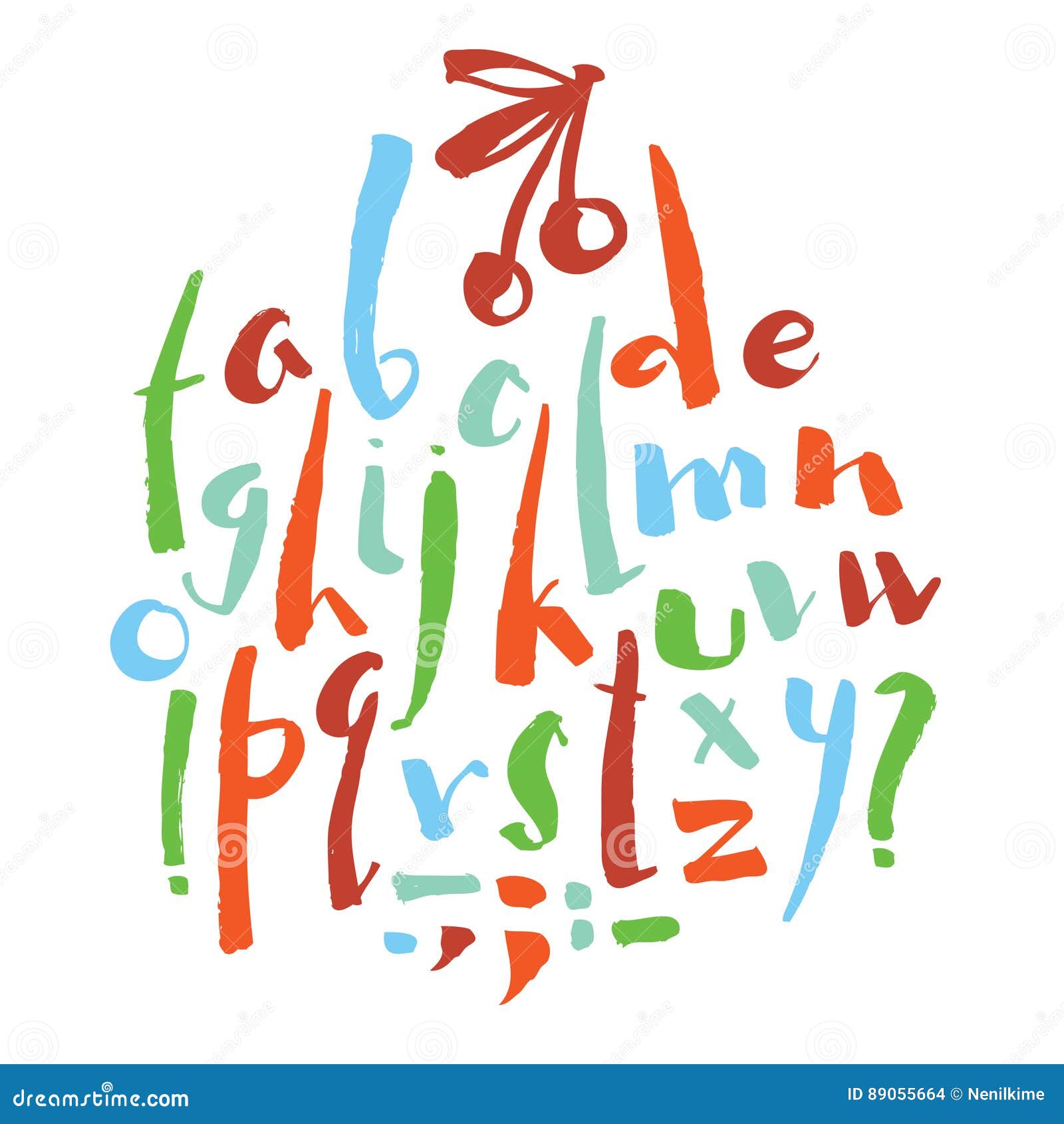 Cherry Berry Alphabet Brush Calligraphy Sketch Style Colored Set Stock ...