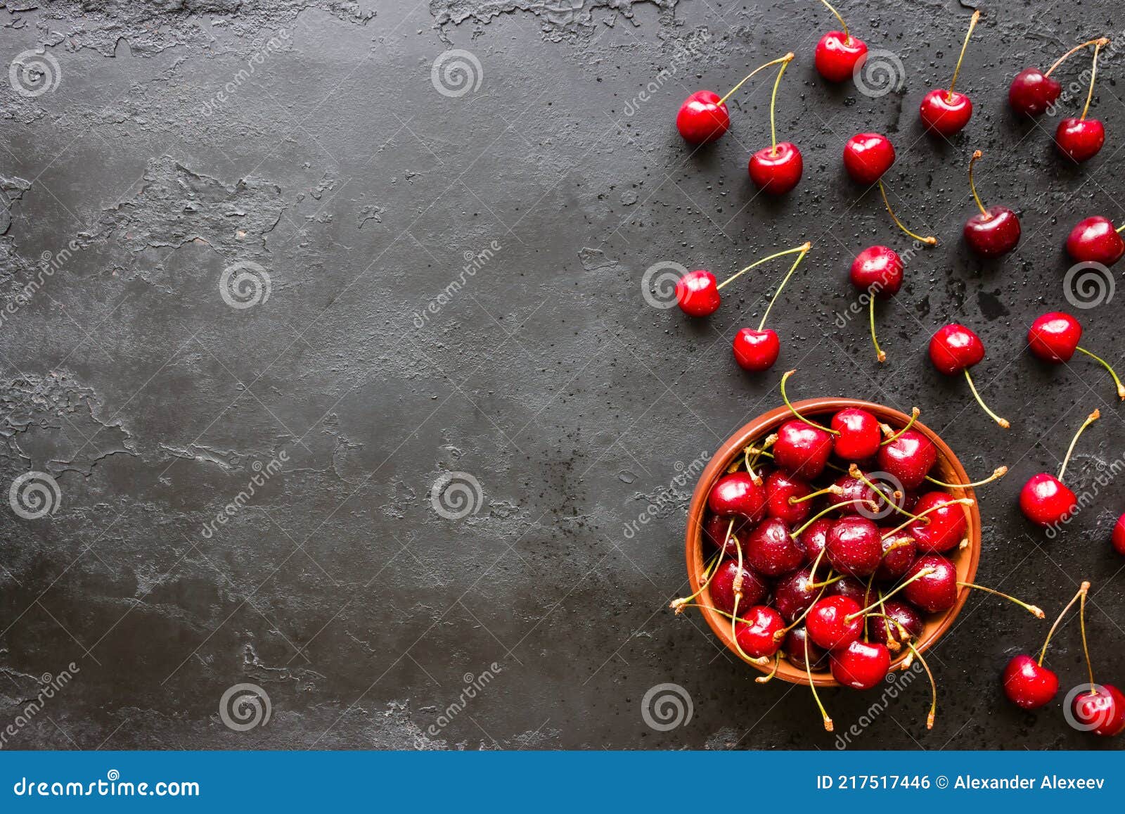 Cherry on a Black Background with Space for Text Stock Photo - Image of ...