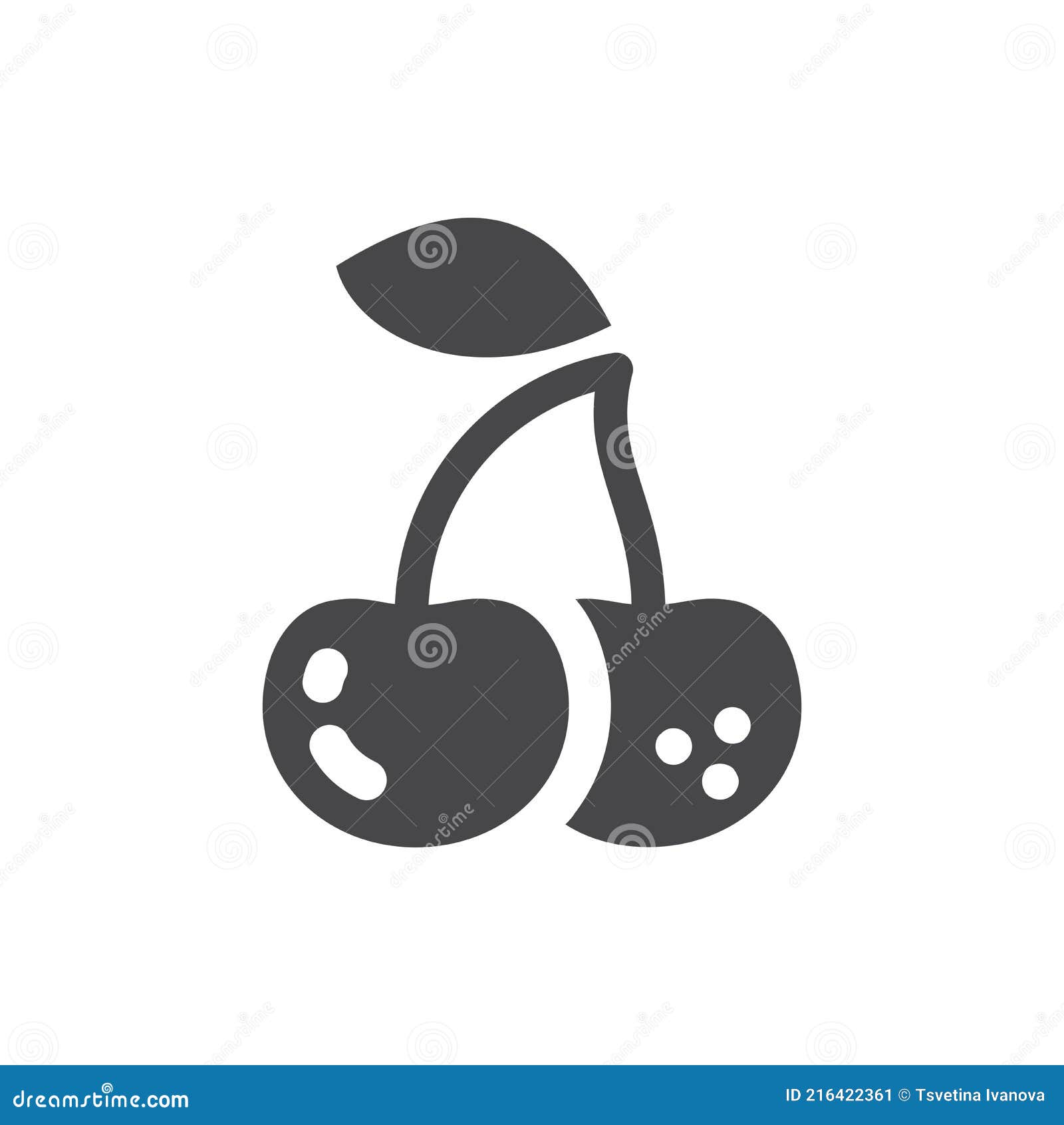 Cherry Black Vector Icon. Cherries Simple Symbol with Leaf Stock Vector ...