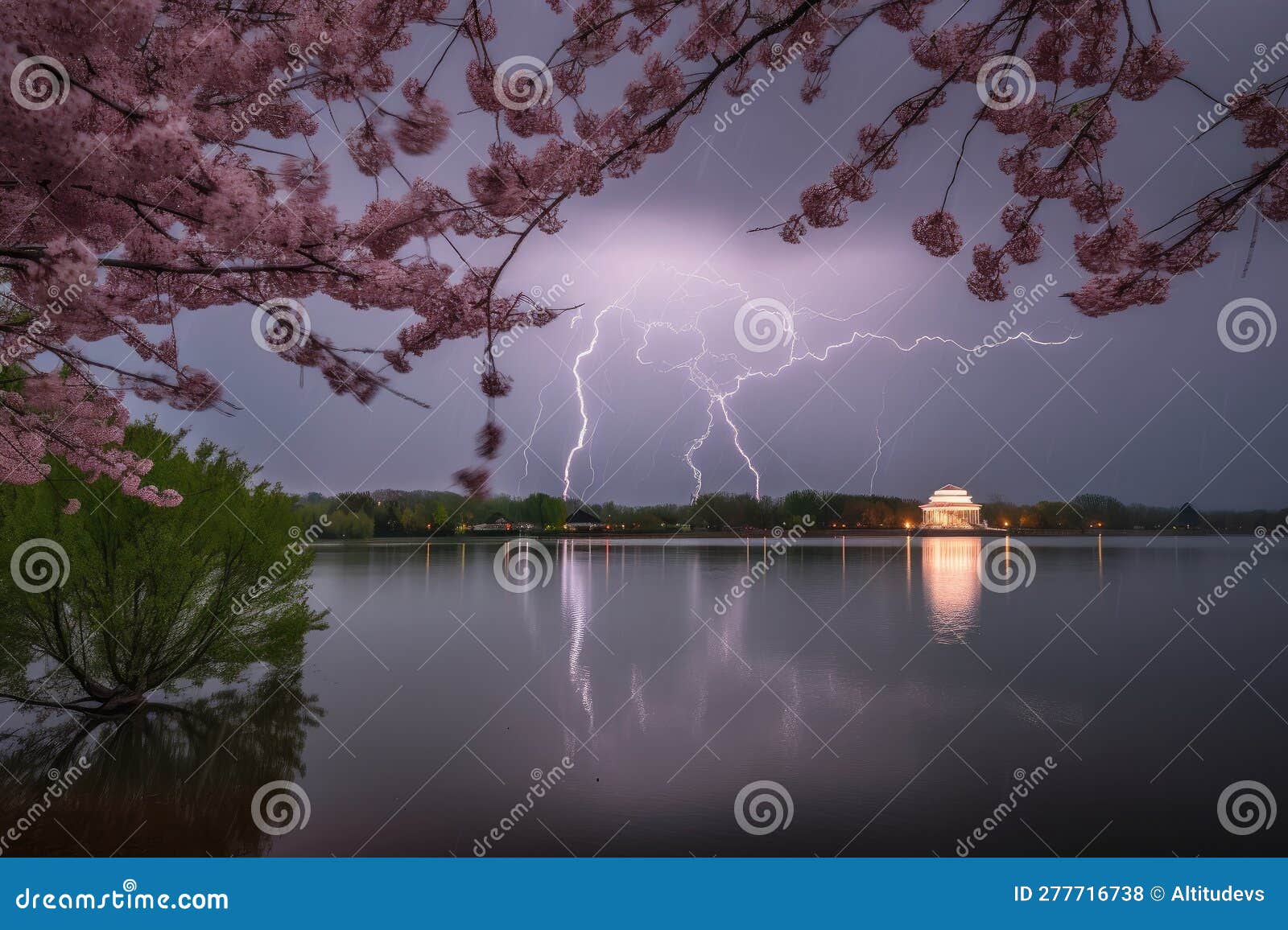 Cherry Blossom Blooms in Rainstorm, with Dramatic Clouds and Lightning ...