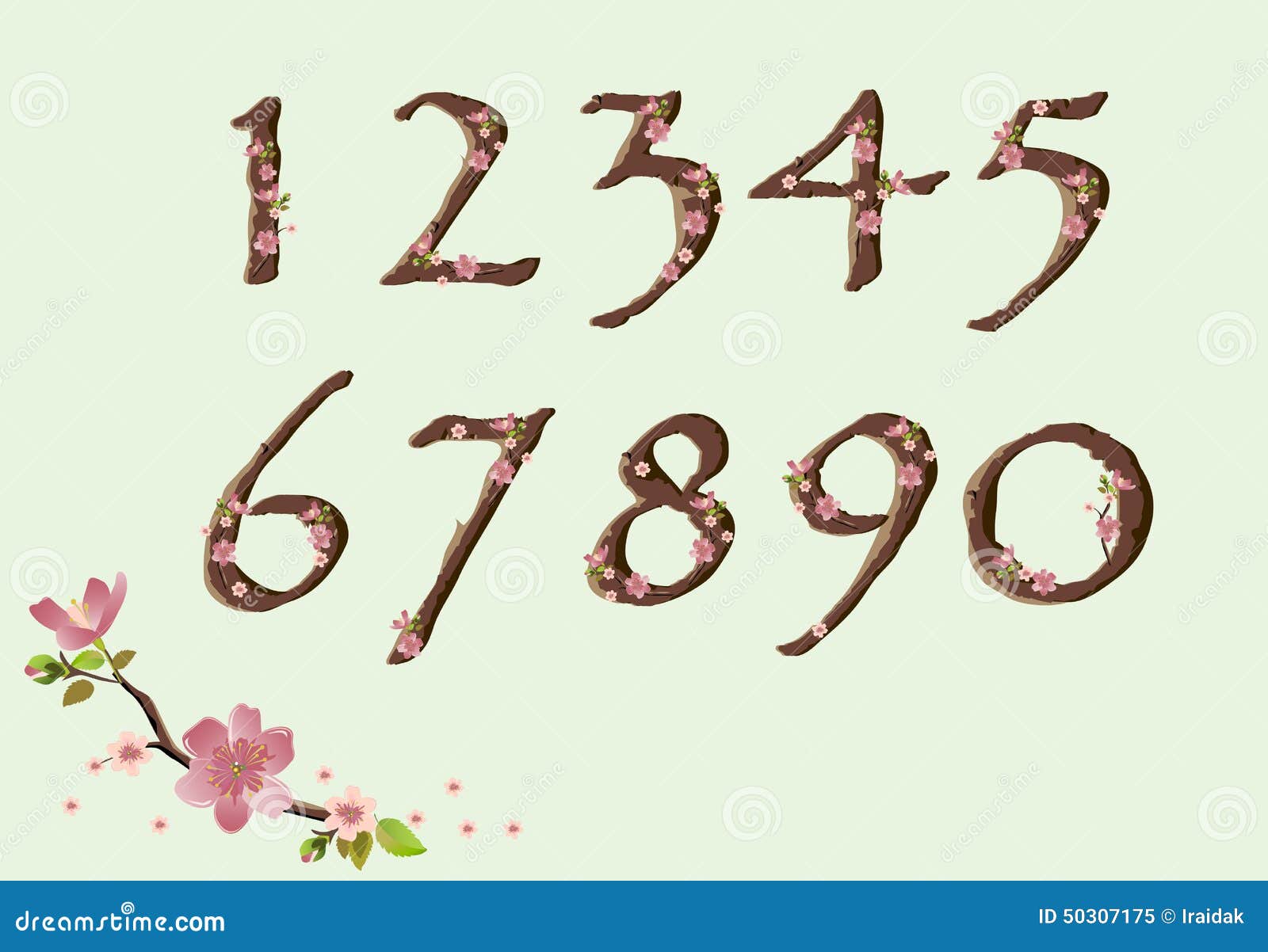 Cherry blossom font digits stock vector. Illustration of latin - 50307175 Cherry blossom font digits stock vector. Illustration of latin - 50307175