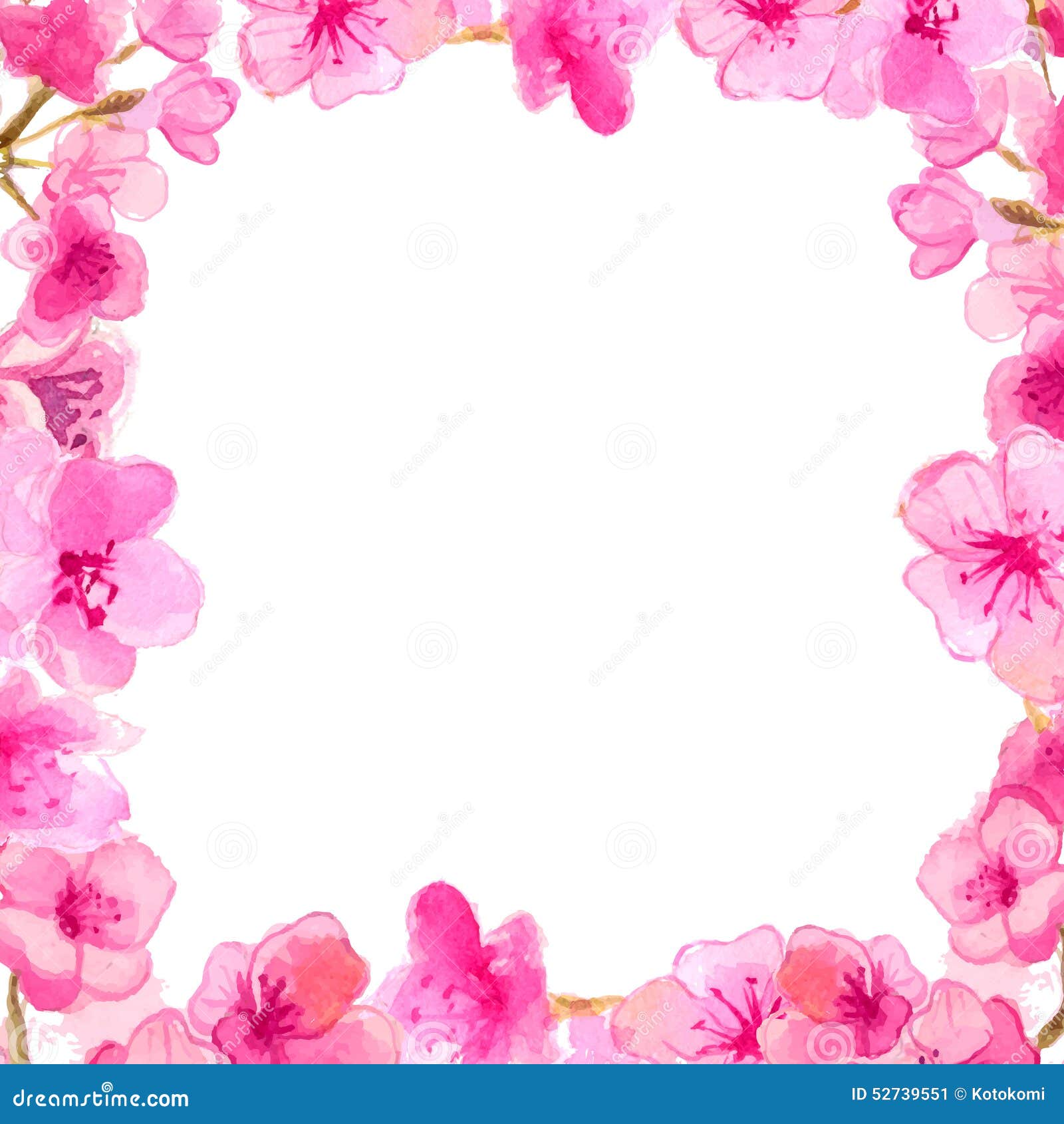 Cherry Blossom Frame. Watercolor Pink Flovers Stock Vector ...