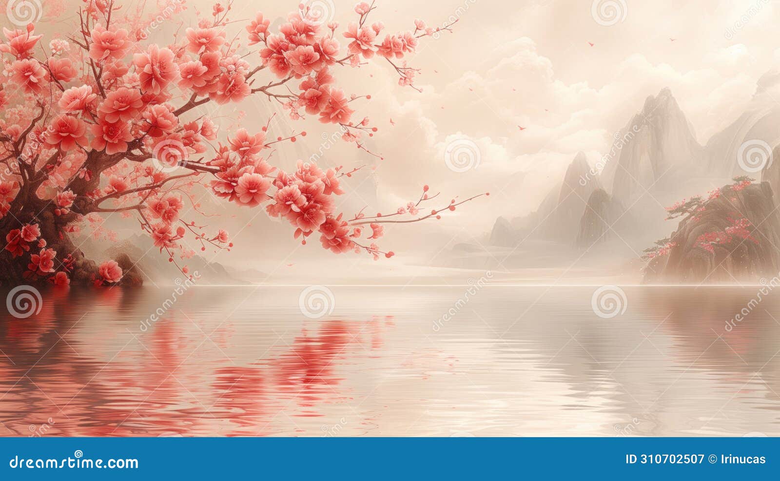 Cherry Blossom Landscape Background Stock Illustration - Illustration ...