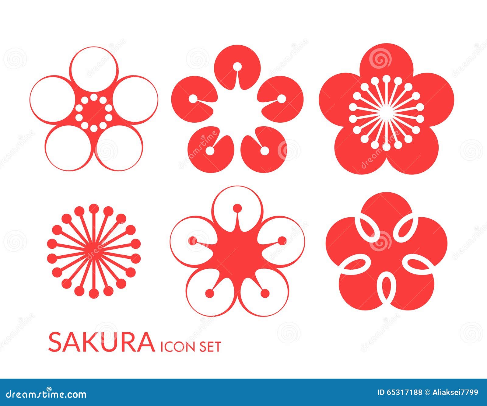 Cherry Blossom. Sakura. Icon Set Stock Vector - Illustration of pink ...
