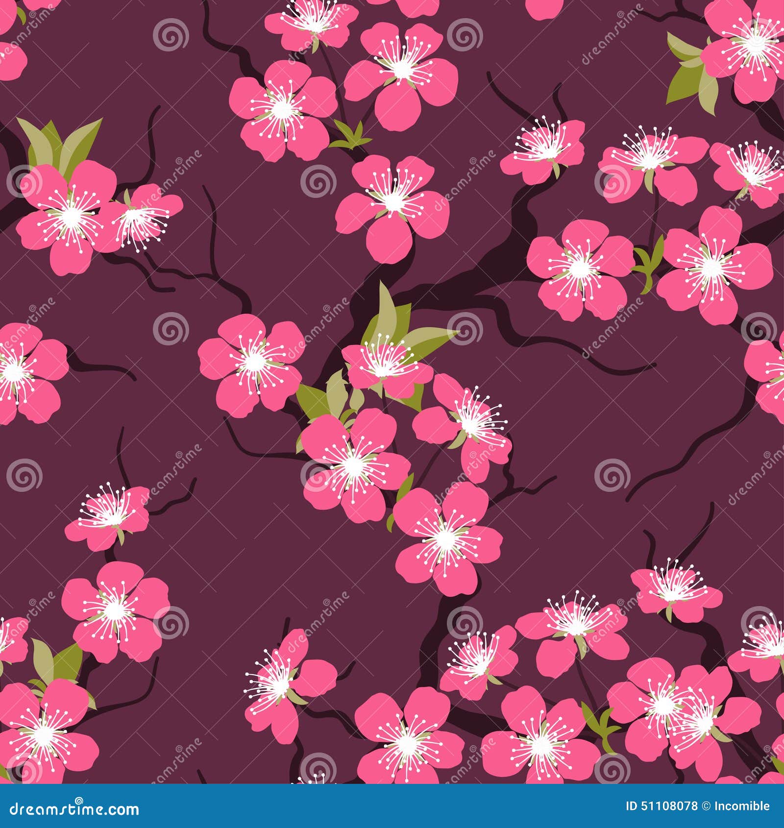Cherry Blossom Seamless Flowers Pattern Stock Vector - Illustration of ...