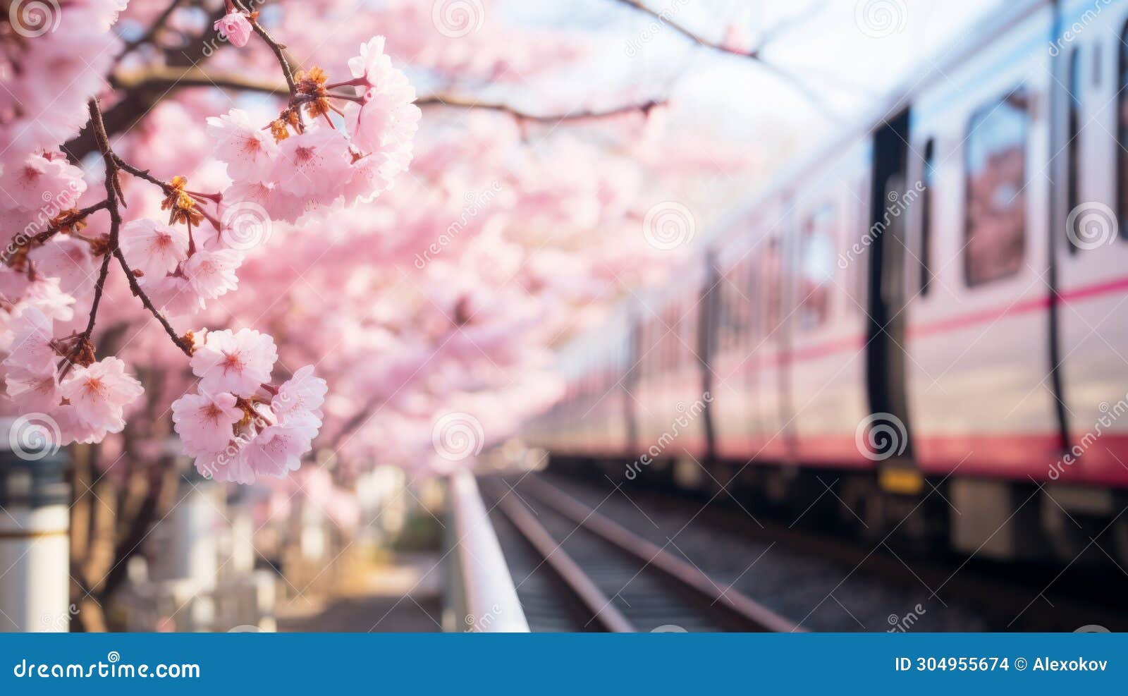 Cherry Blossom and Train in Japan. Selective Focus Stock Photo - Image ...
