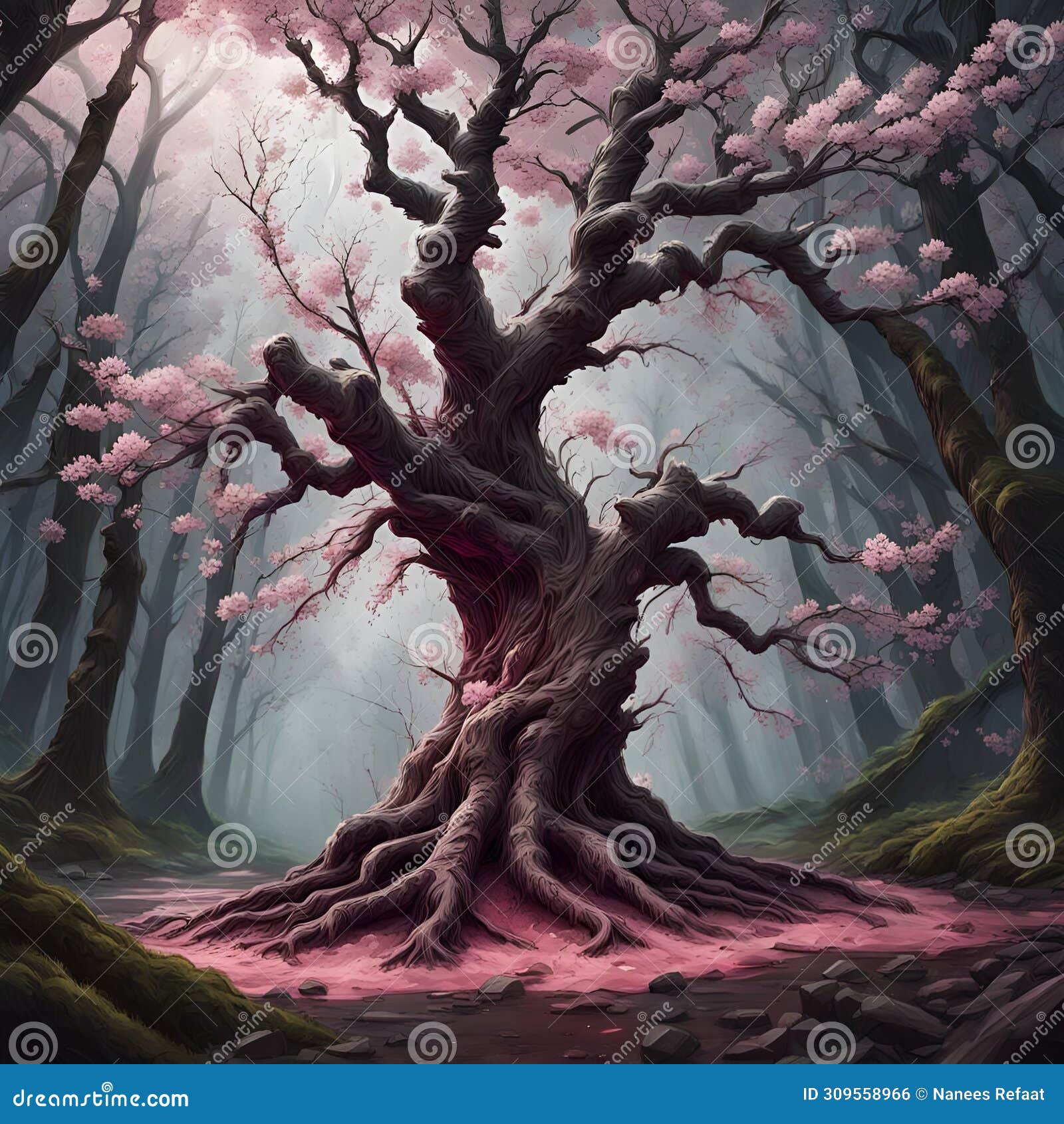 Cherry Blossom Tree in Cursed Dark Forest Stock Illustration ...
