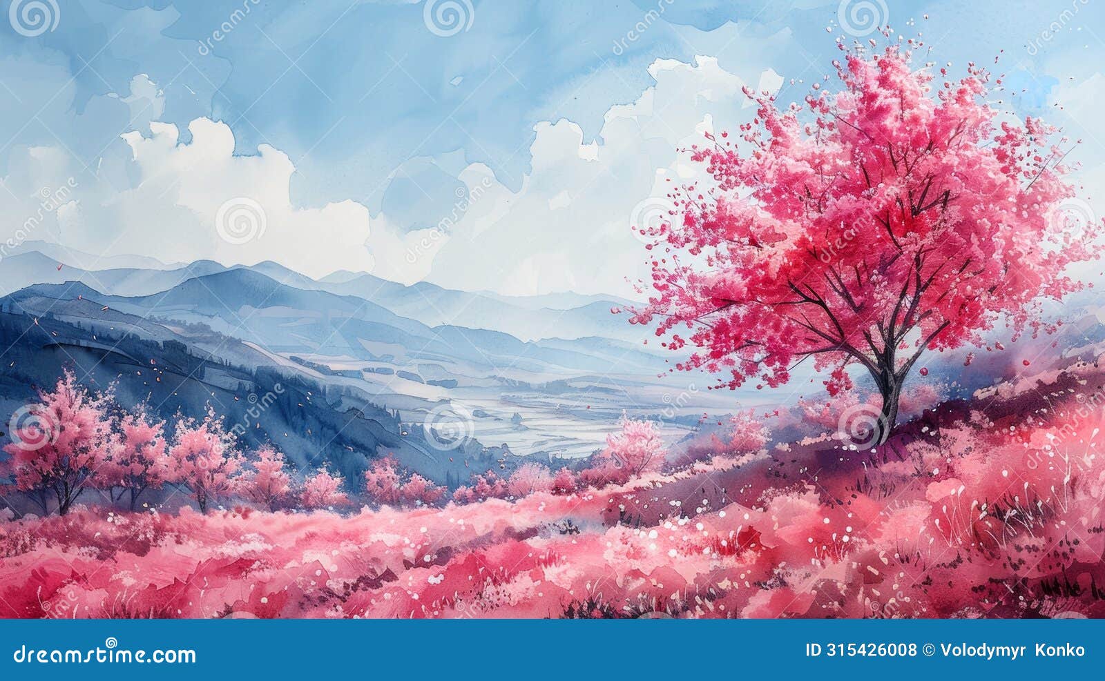 Cherry Blossom Tree in a Fantasy Landscape Stock Photo - Image of ...