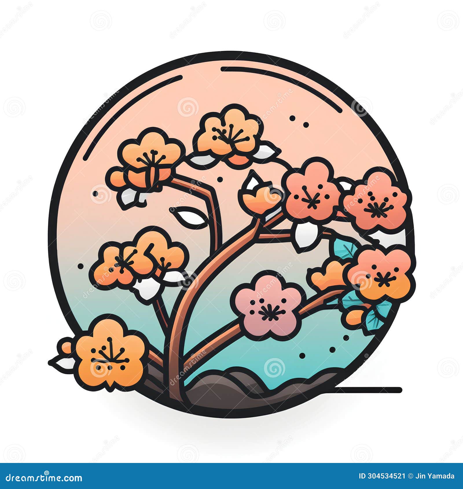 Cherry Blossom Tree Icon. Vector Illustration in Line Art Style Stock ...