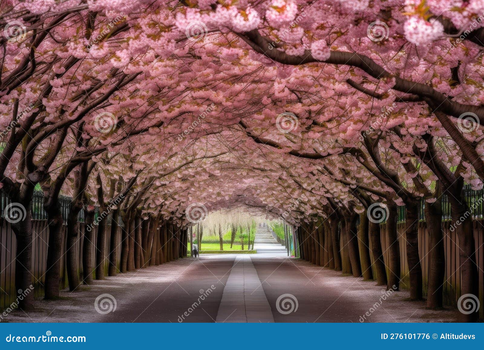 A Cherry Blossom Tunnel, with Blooming Trees Arching Overhead Stock ...