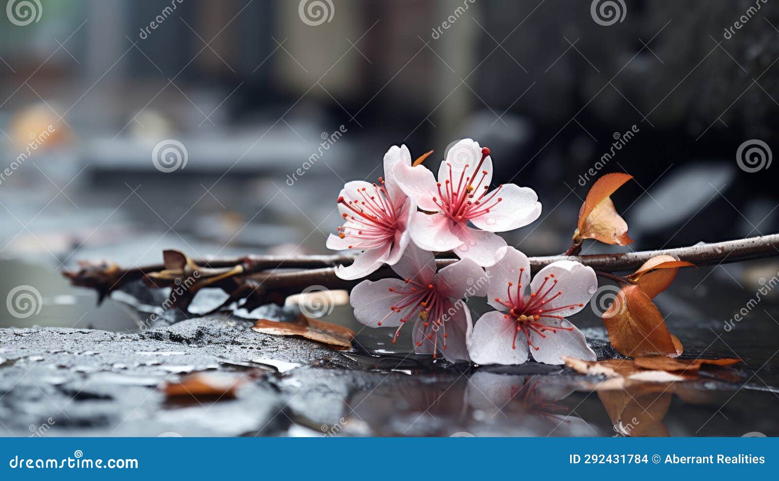 Cherry Blossoms on the Ground in the Rain Stock Illustration ...