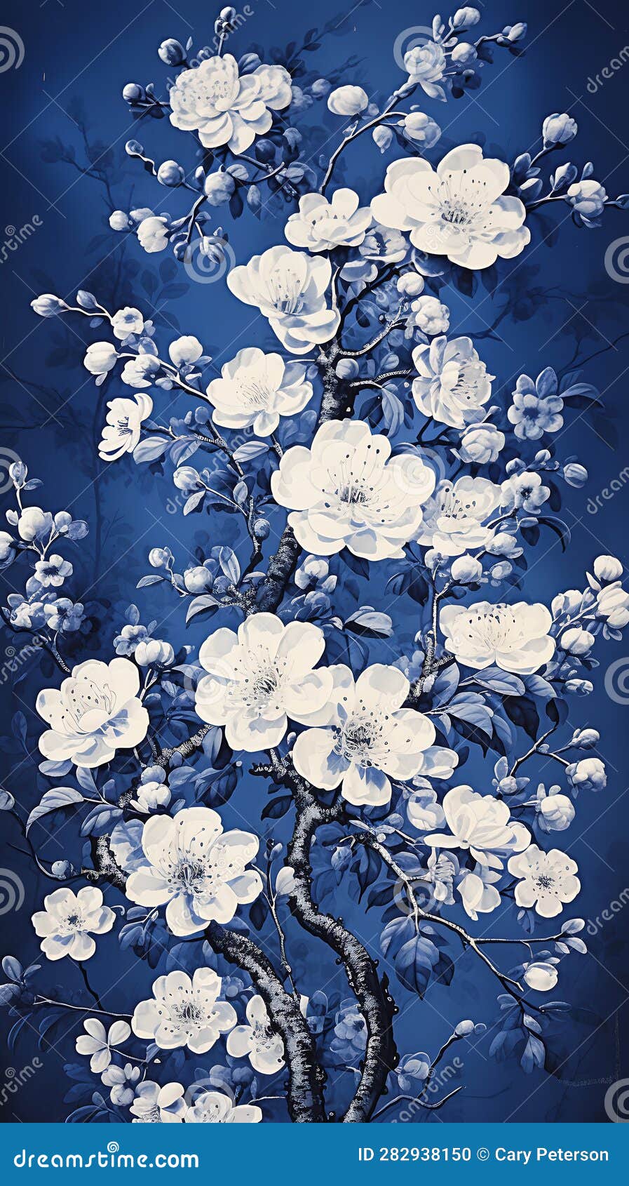 Cherry Blossoms In A Monochromatic Nuclear Baroque Pattern Stock ...