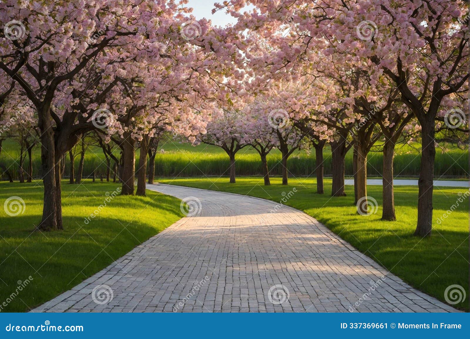 A Paved Path Through A Community Park Surrounded By Majestic Oak Trees ...