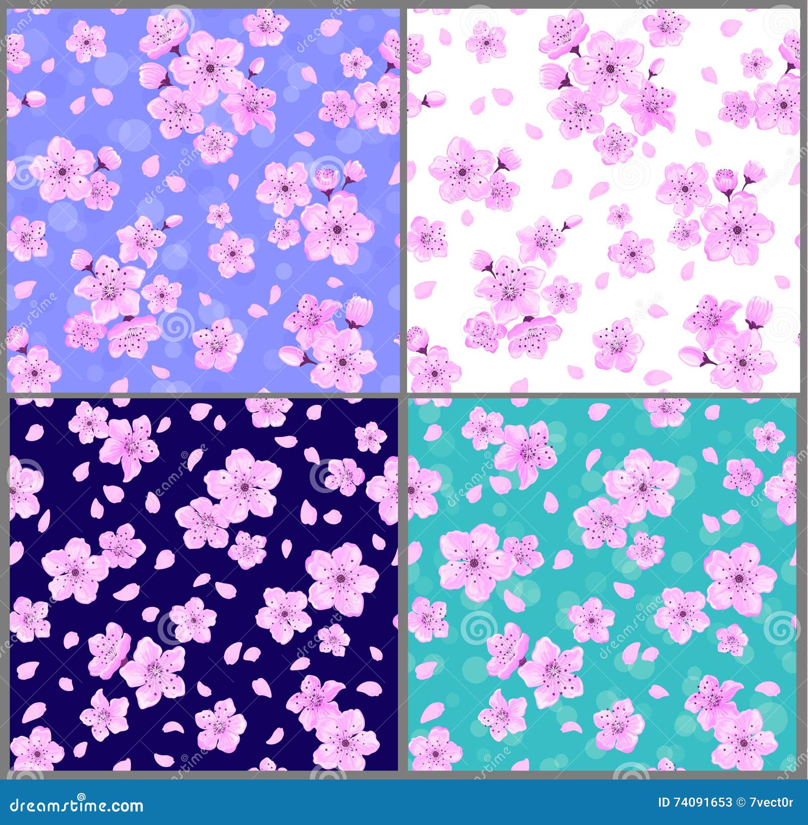 Cherry Blossoms Seamless Patterns Stock Vector - Illustration of ...