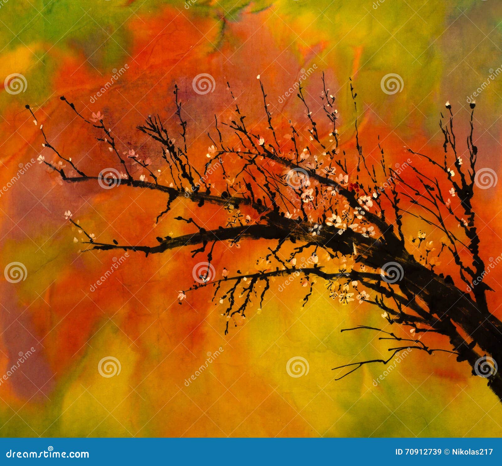 Cherry Branch on the Abstract Background Stock Illustration ...