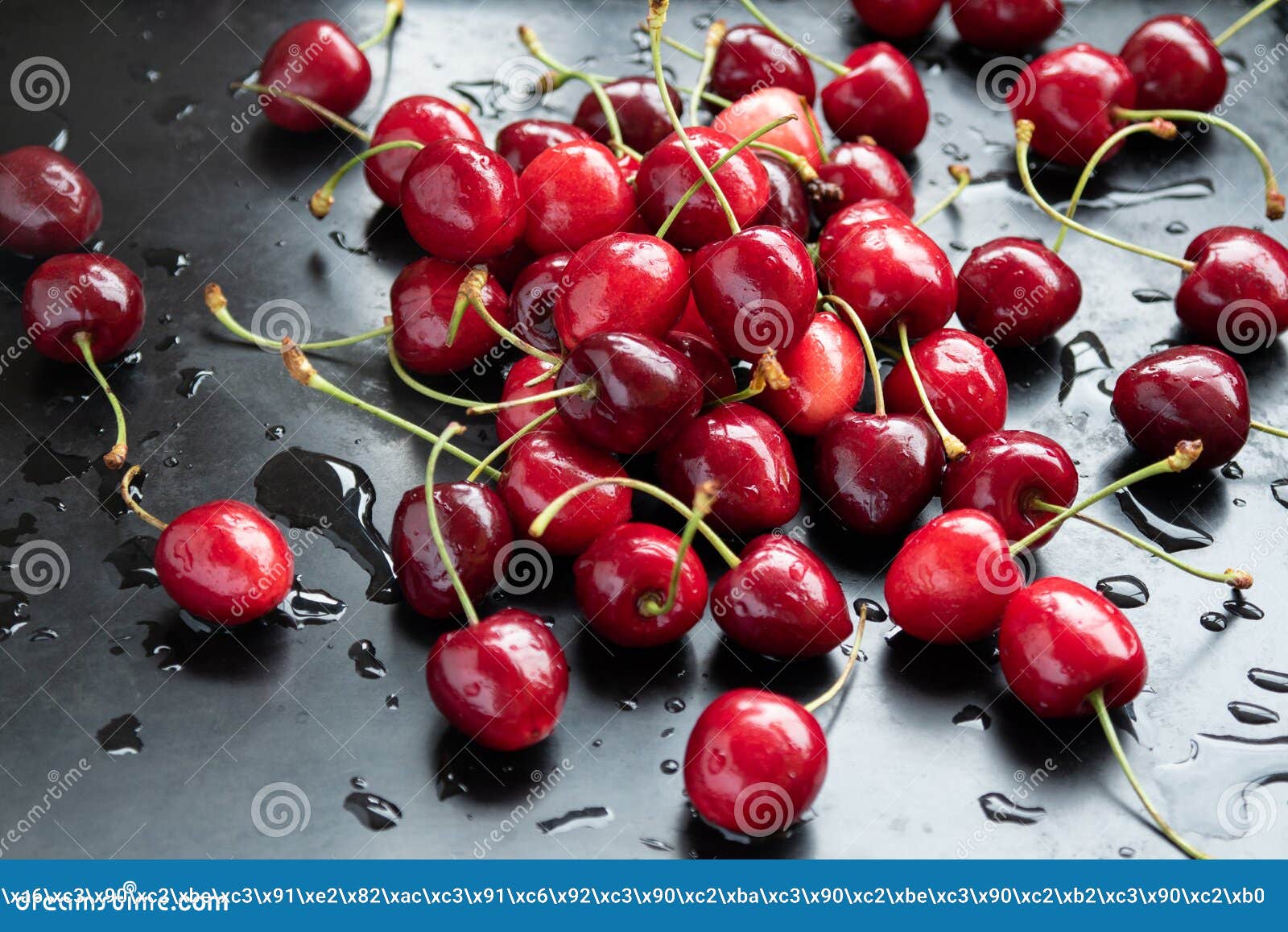 Cherry on a Textured Black Background Stock Image - Image of food ...