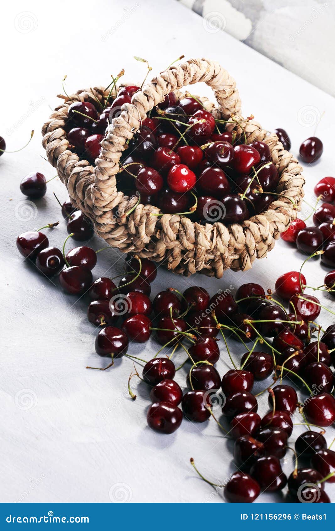Cherry.a Bunch of Red Fresh Cherries on the Table. Stock Photo - Image ...