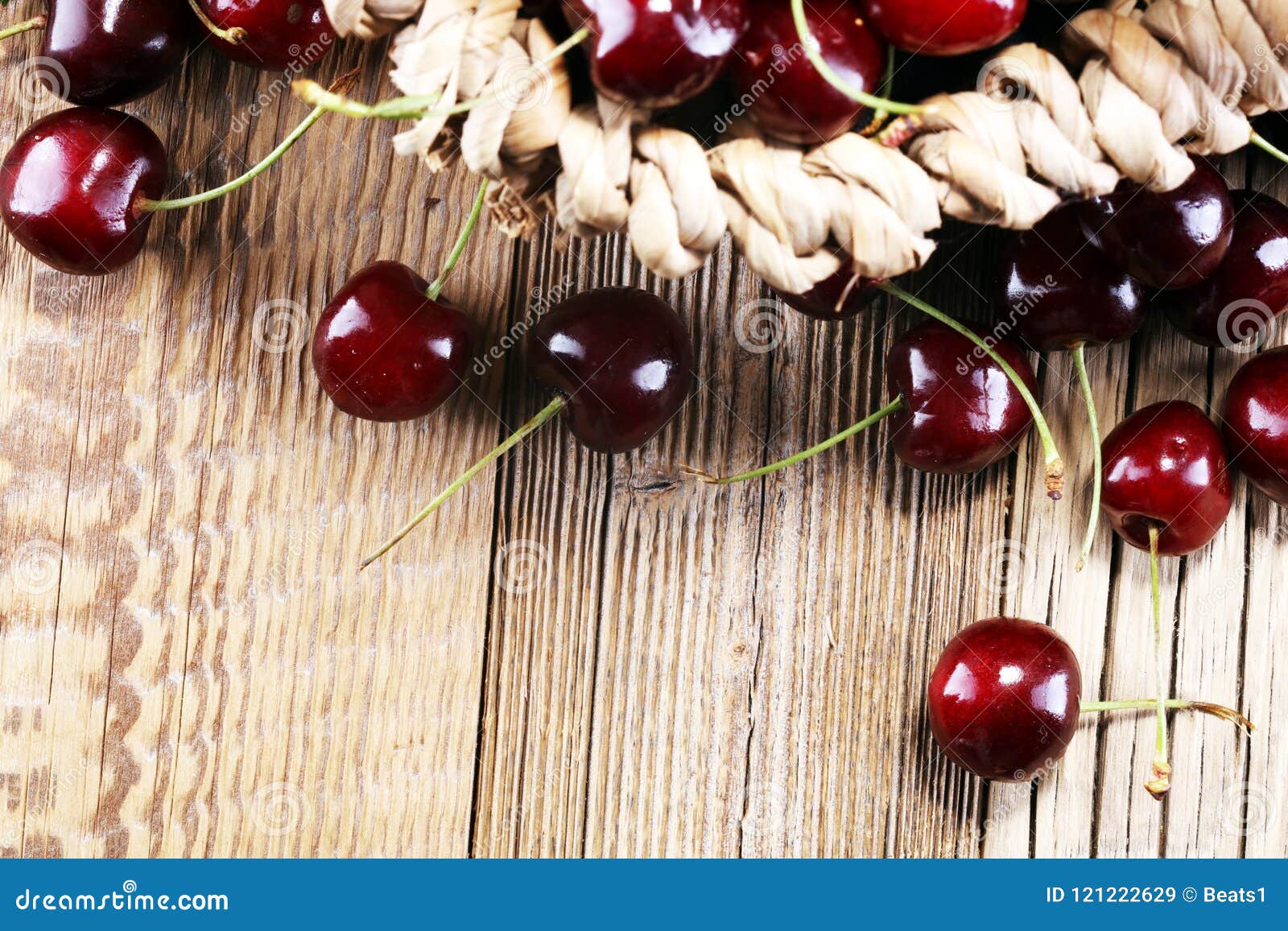 Cherry.a Bunch of Red Fresh Cherries on the Table. Stock Image - Image ...