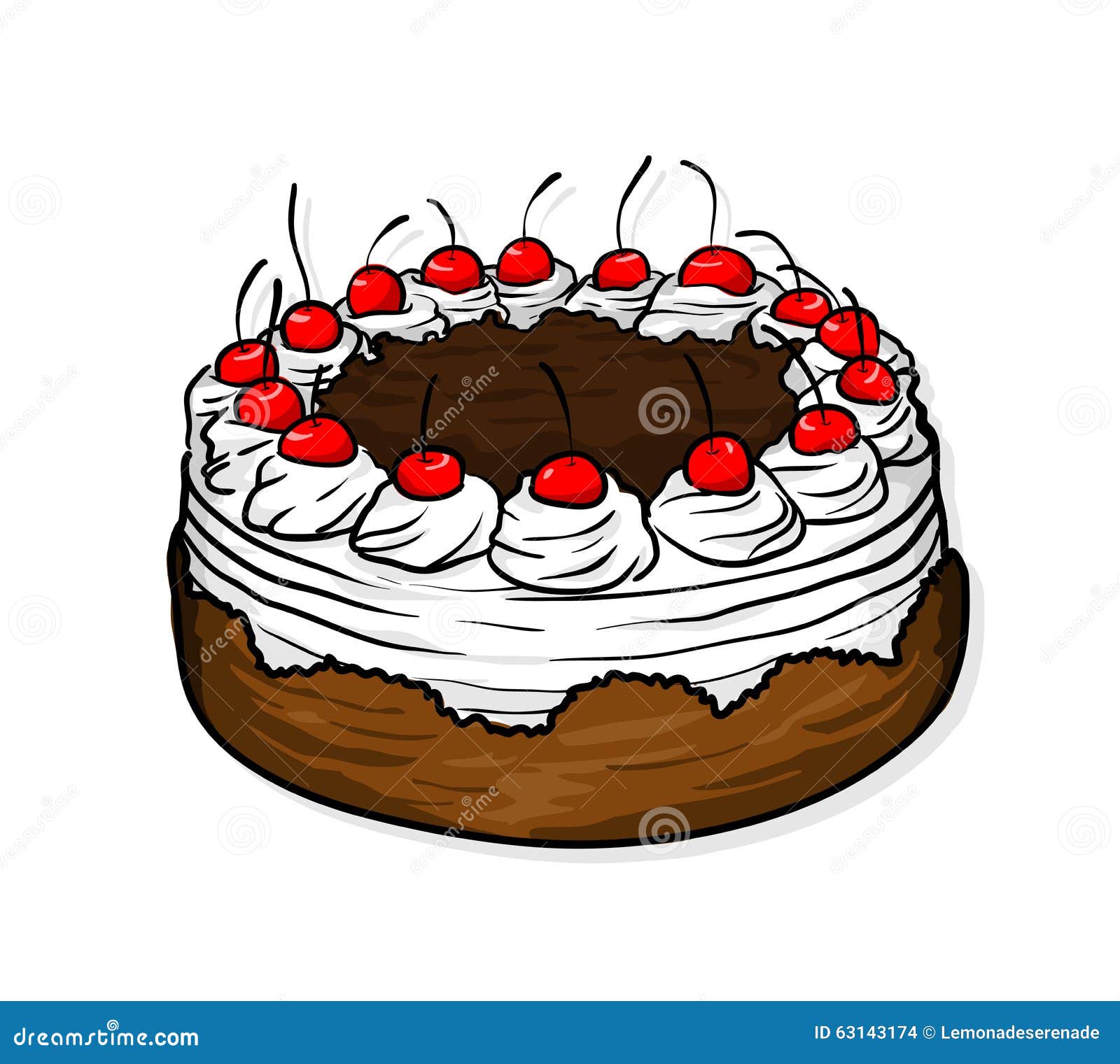 Cherry Cake stock vector. Illustration of doodle, design - 63143174