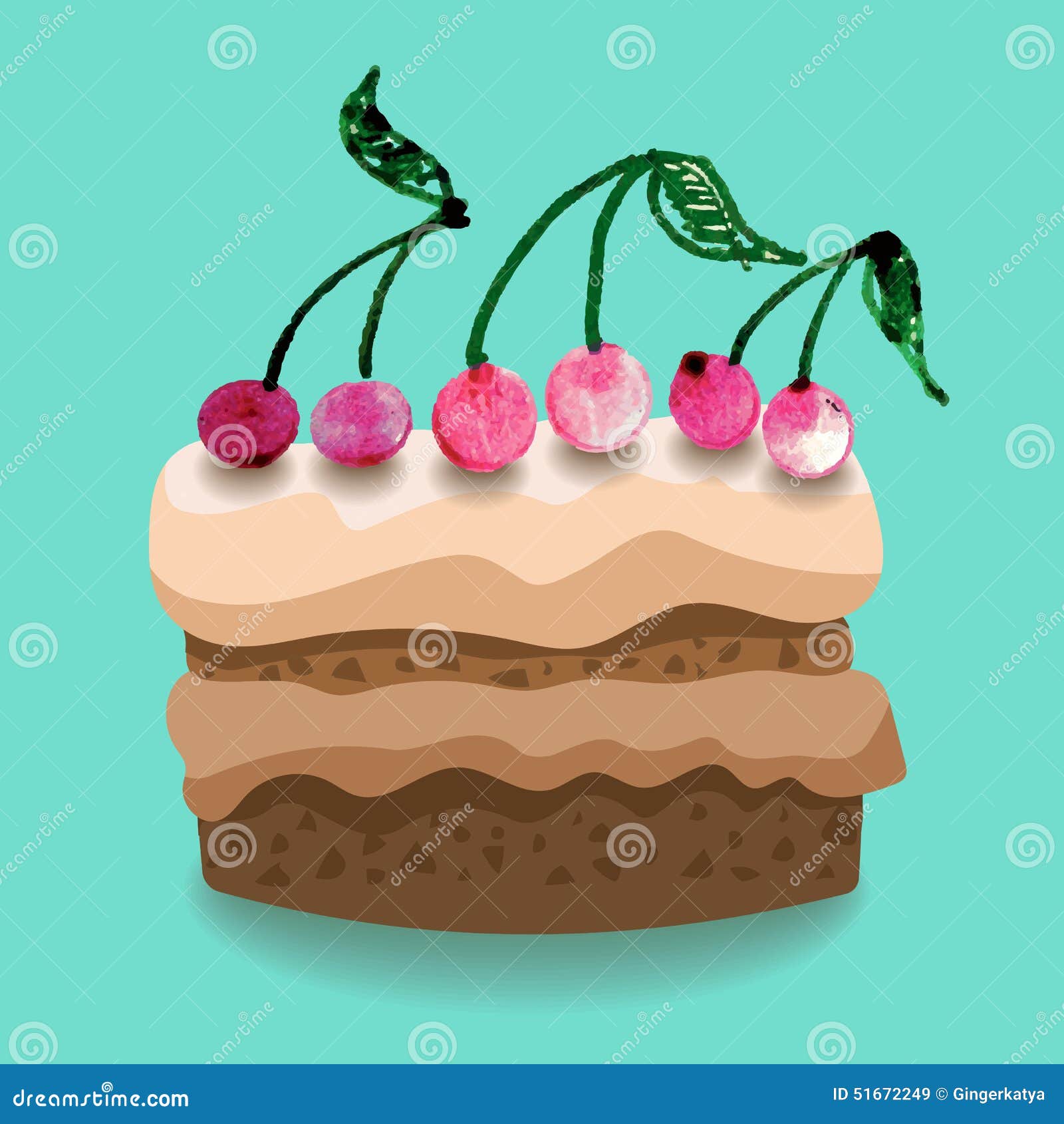 Cherry cake illustration stock vector. Illustration of cooking - 51672249