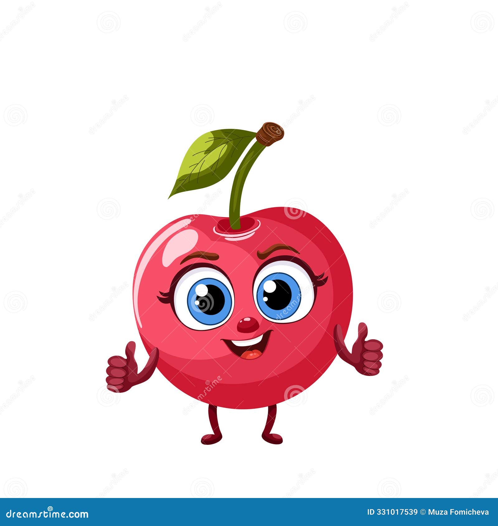 Cherry Cartoon Character. Vector Illustration, Isolated on a White ...