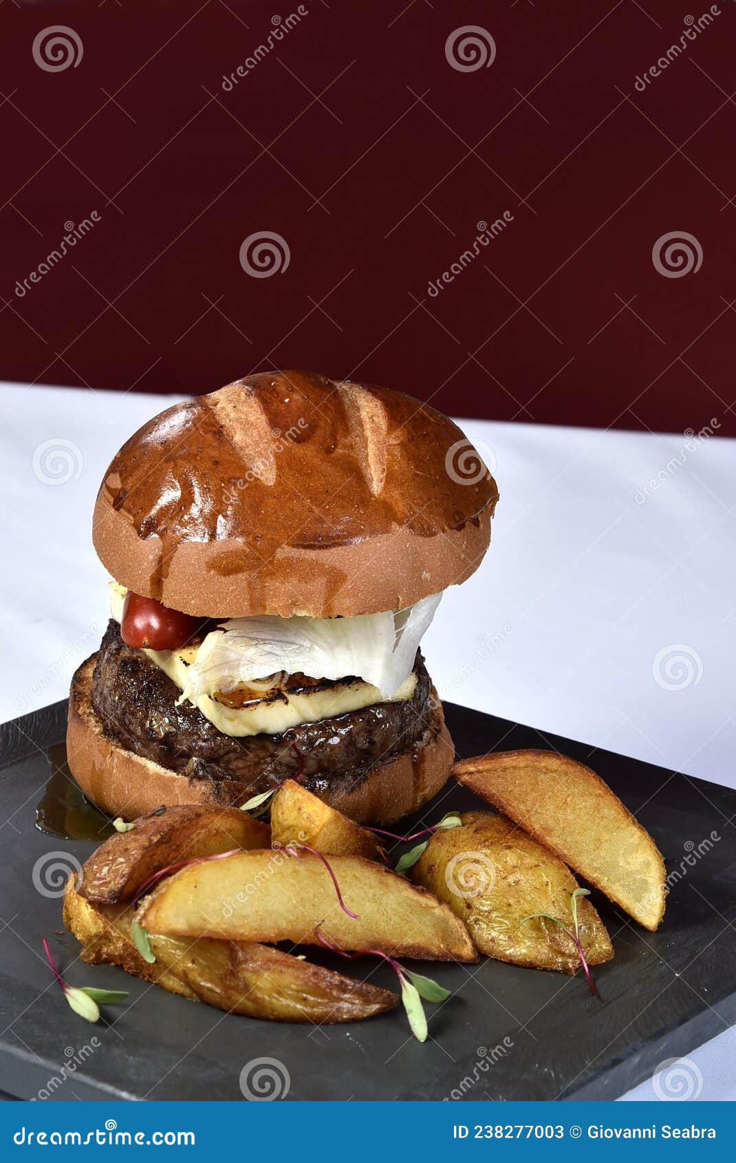 Cherry Cheese Burger Sandwich, Rustica Potato Stock Image - Image of ...