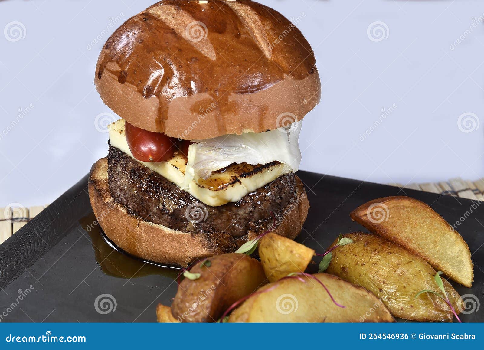Cherry Cheese Burger Sandwich, Rustica Potato Stock Photo - Image of ...