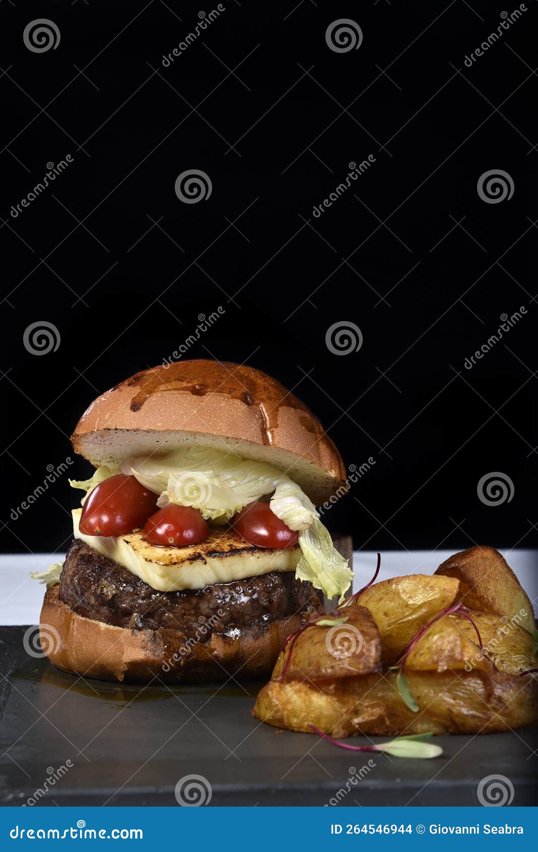 Cherry Cheese Burger Sandwich, Rustica Potato Stock Photo - Image of ...
