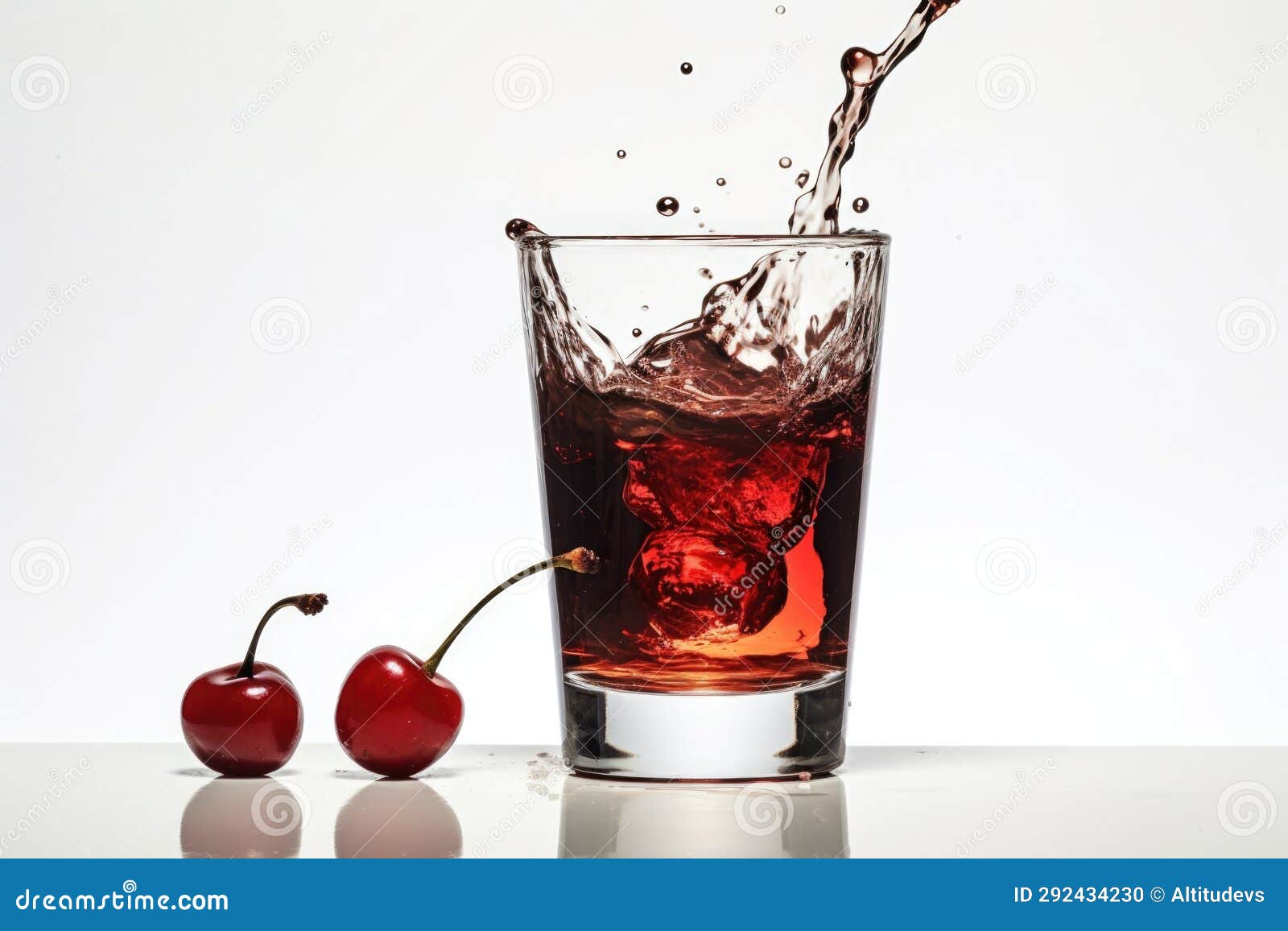Cherry Cola Spilling Out of a Glass Onto a White Surface Stock Photo ...