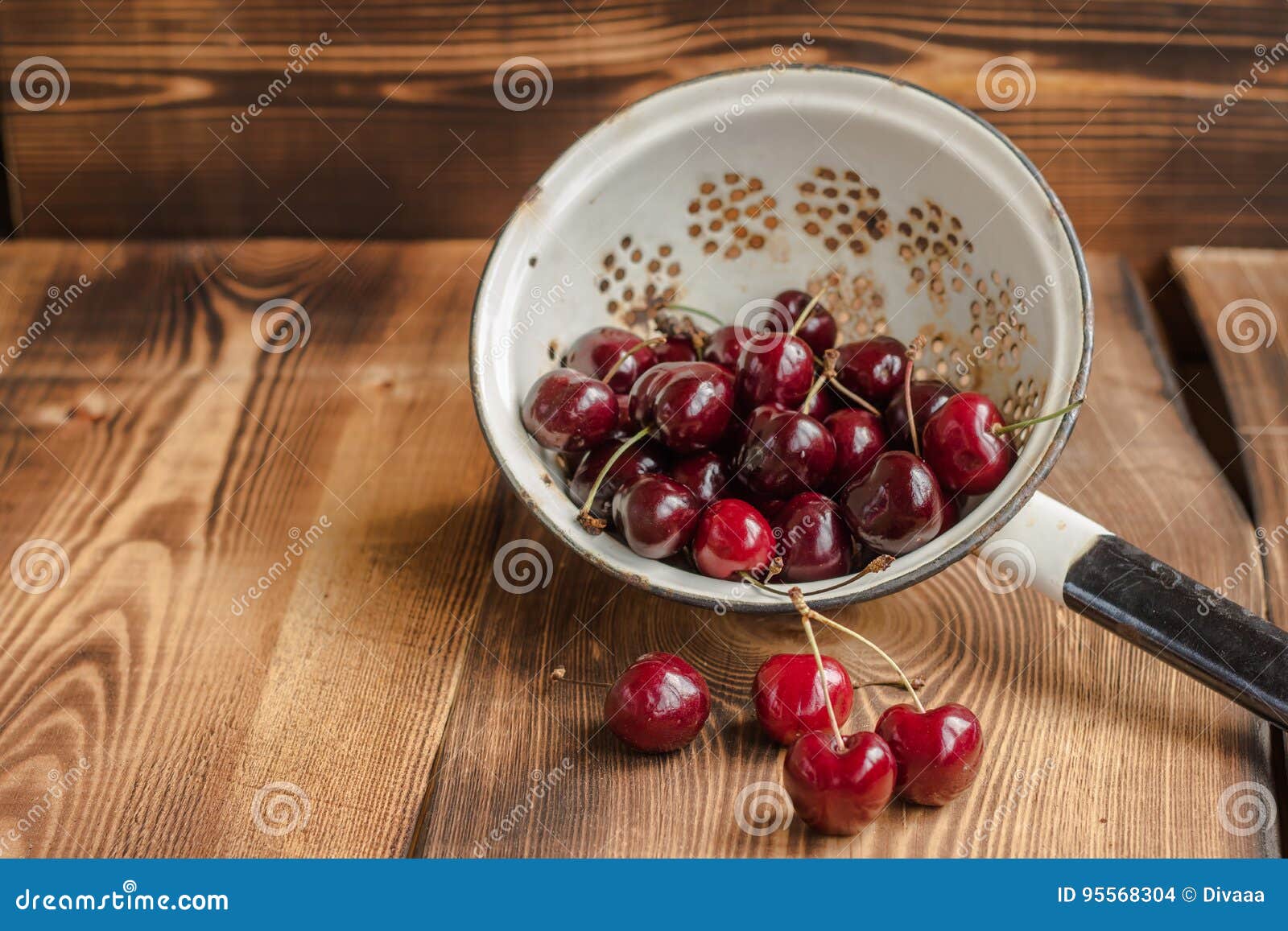 Cherry in a colander stock photo. Image of plate, healthy - 95568304