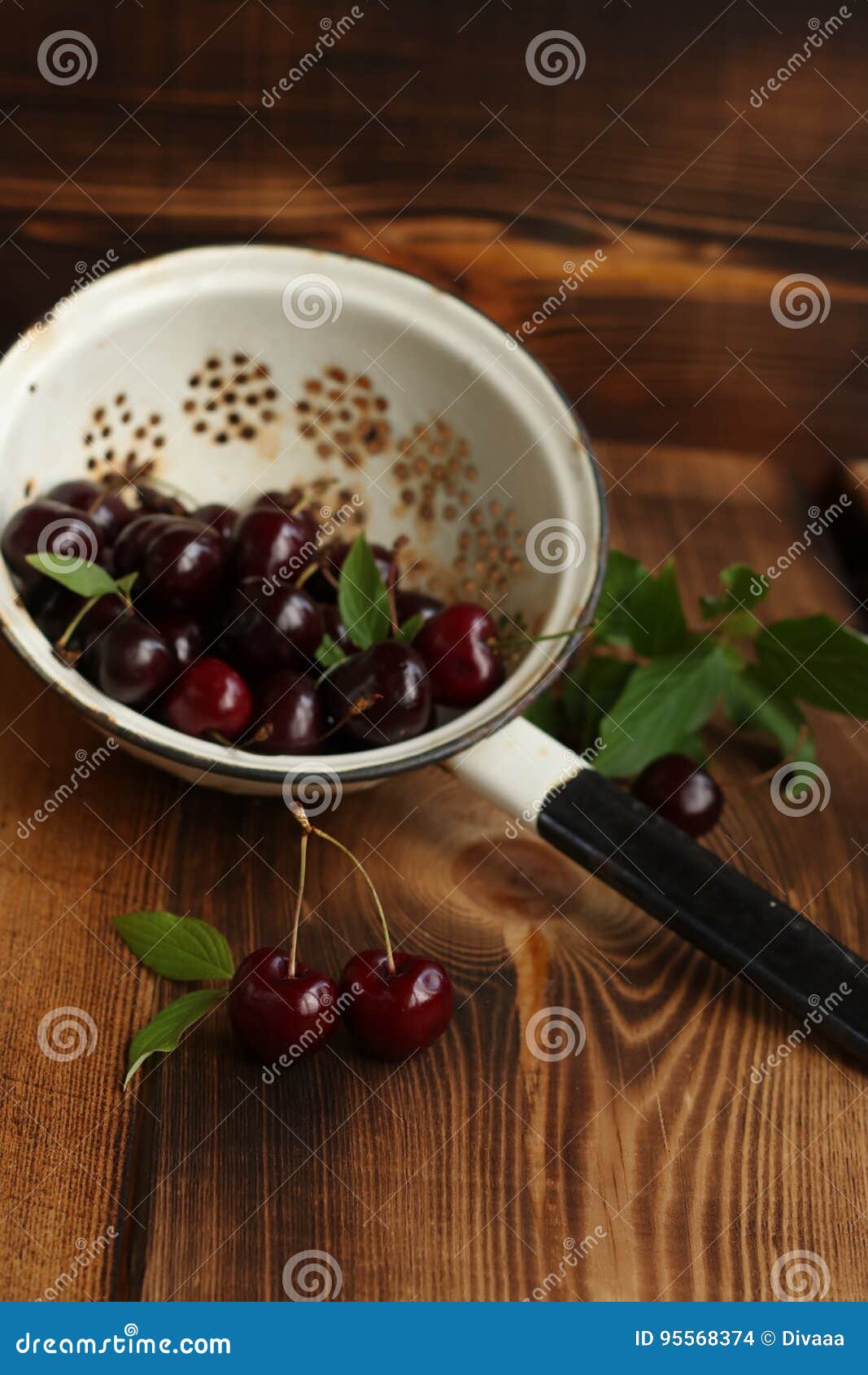 Cherry in a colander stock photo. Image of cherry, plate - 95568374