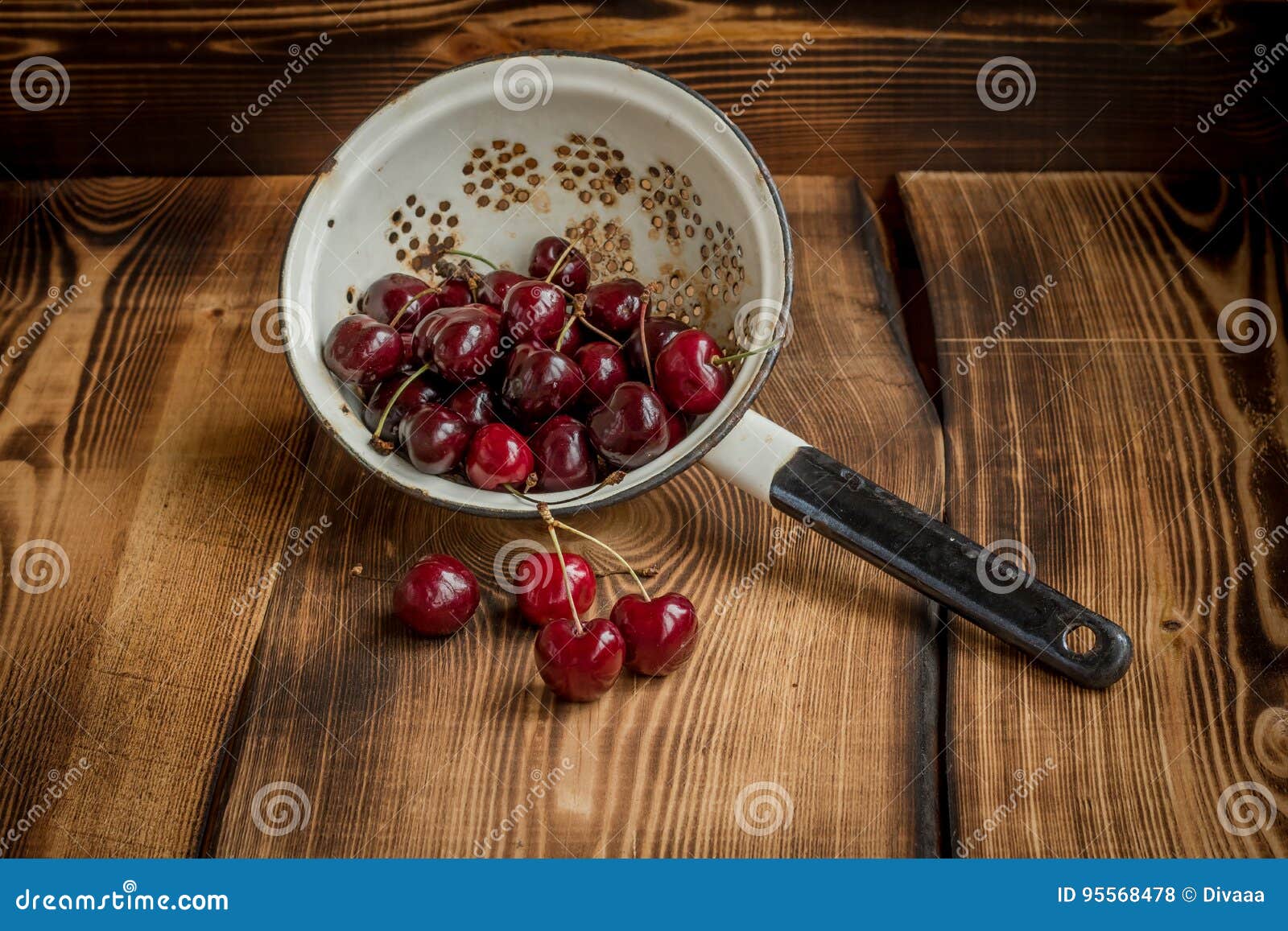 Cherry in a colander stock photo. Image of basket, magazine - 95568478