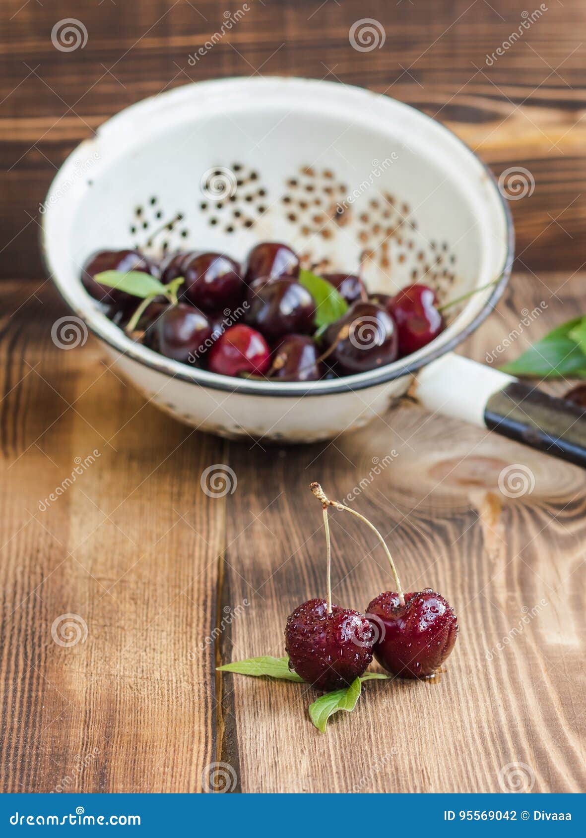 Cherry in a colander stock photo. Image of home, nature - 95569042