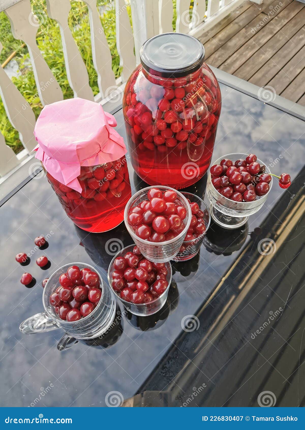 Cherry Compote Drink on Garden Background Stock Image - Image of berry ...