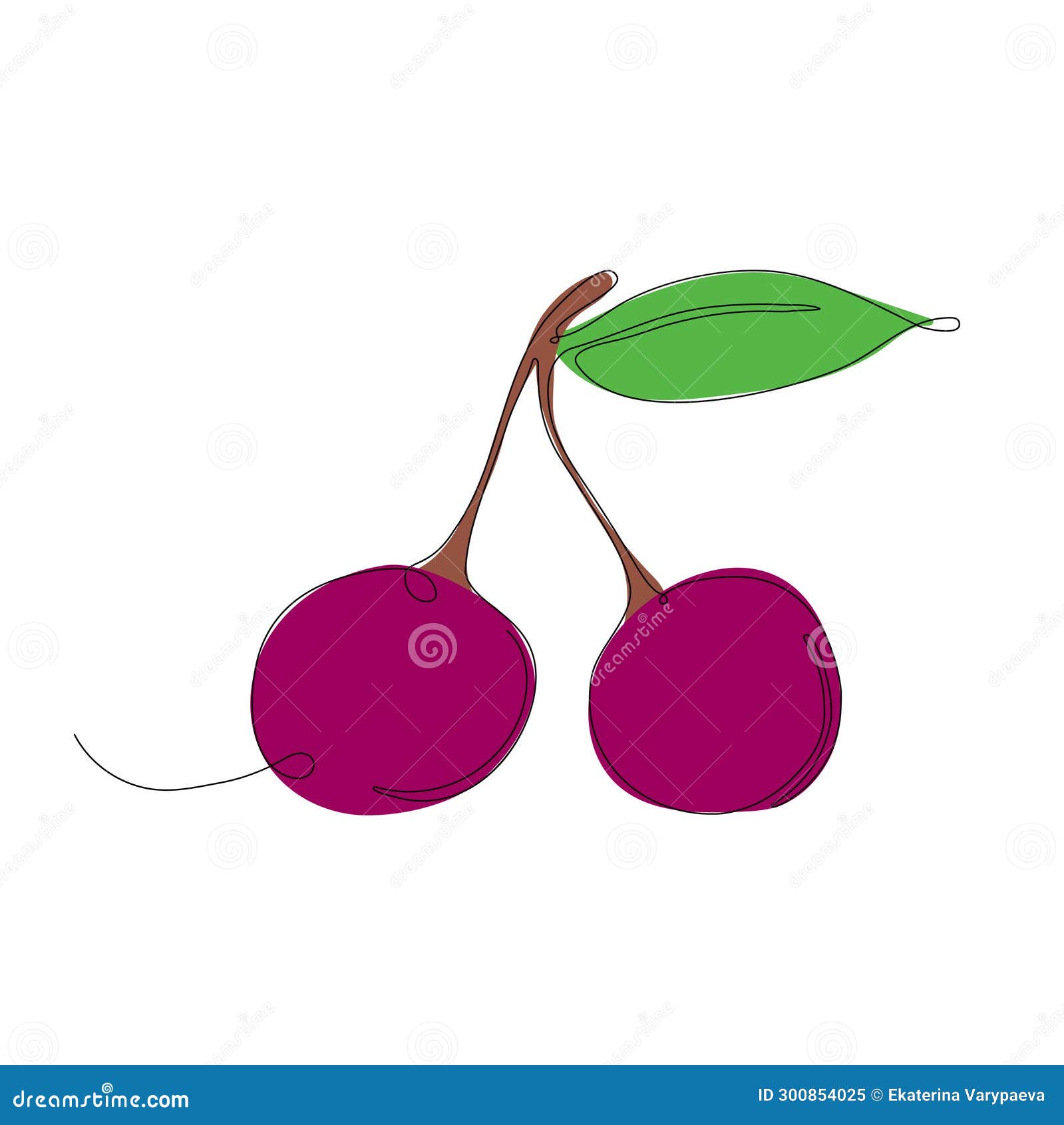 Cherry in Continuous Line Art Drawing Style. Cherry Minimalist Black ...