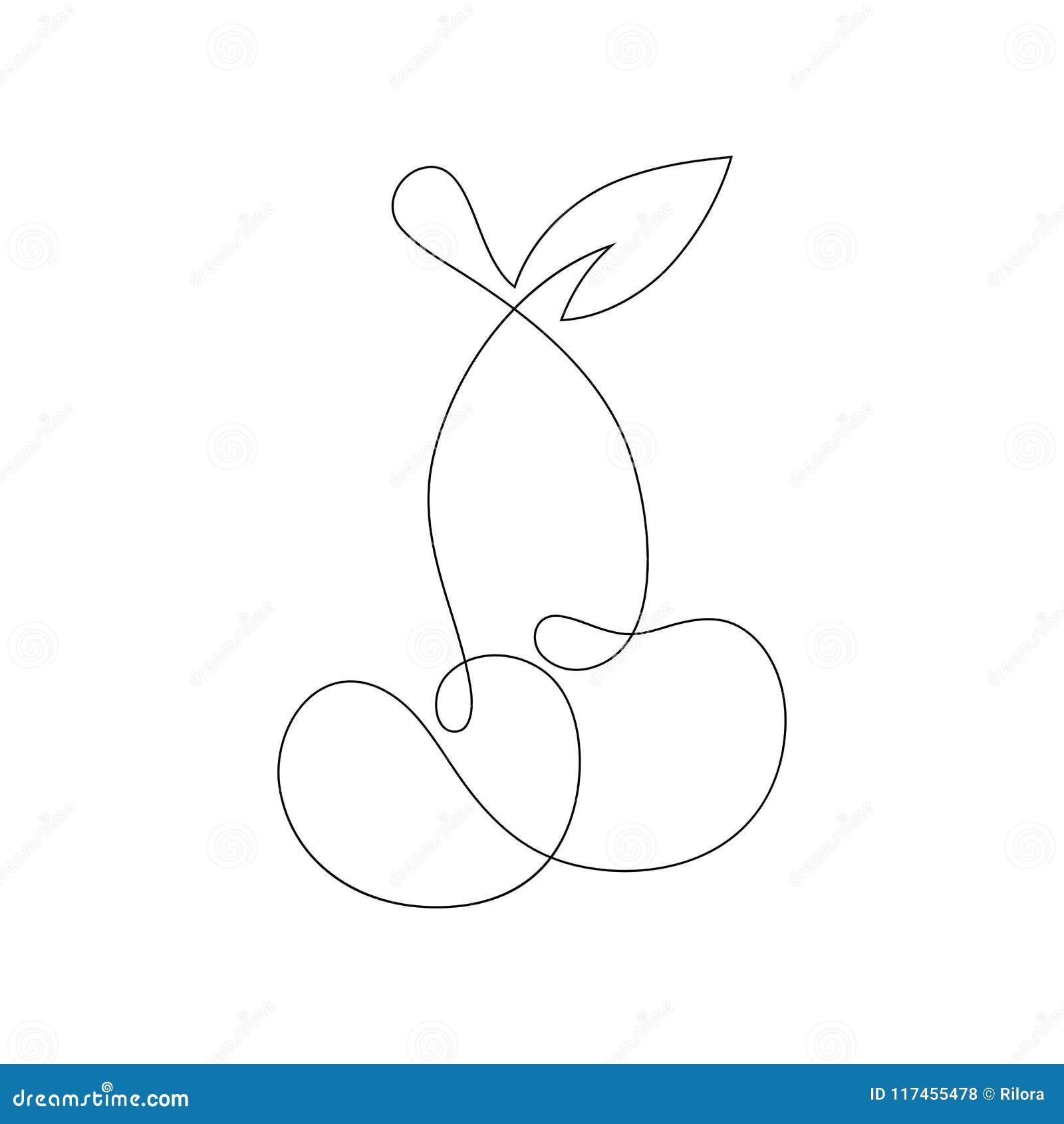 Cherry Continuous Line Drawing Element Isolated on White Background Can ...