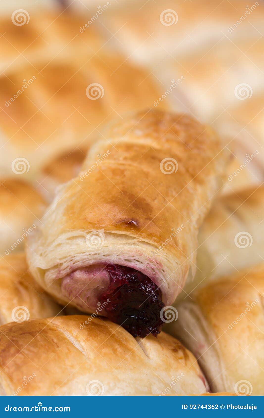 Cherry Cream Puff Pastry Closeup Macro Stock Photo - Image of freshness ...
