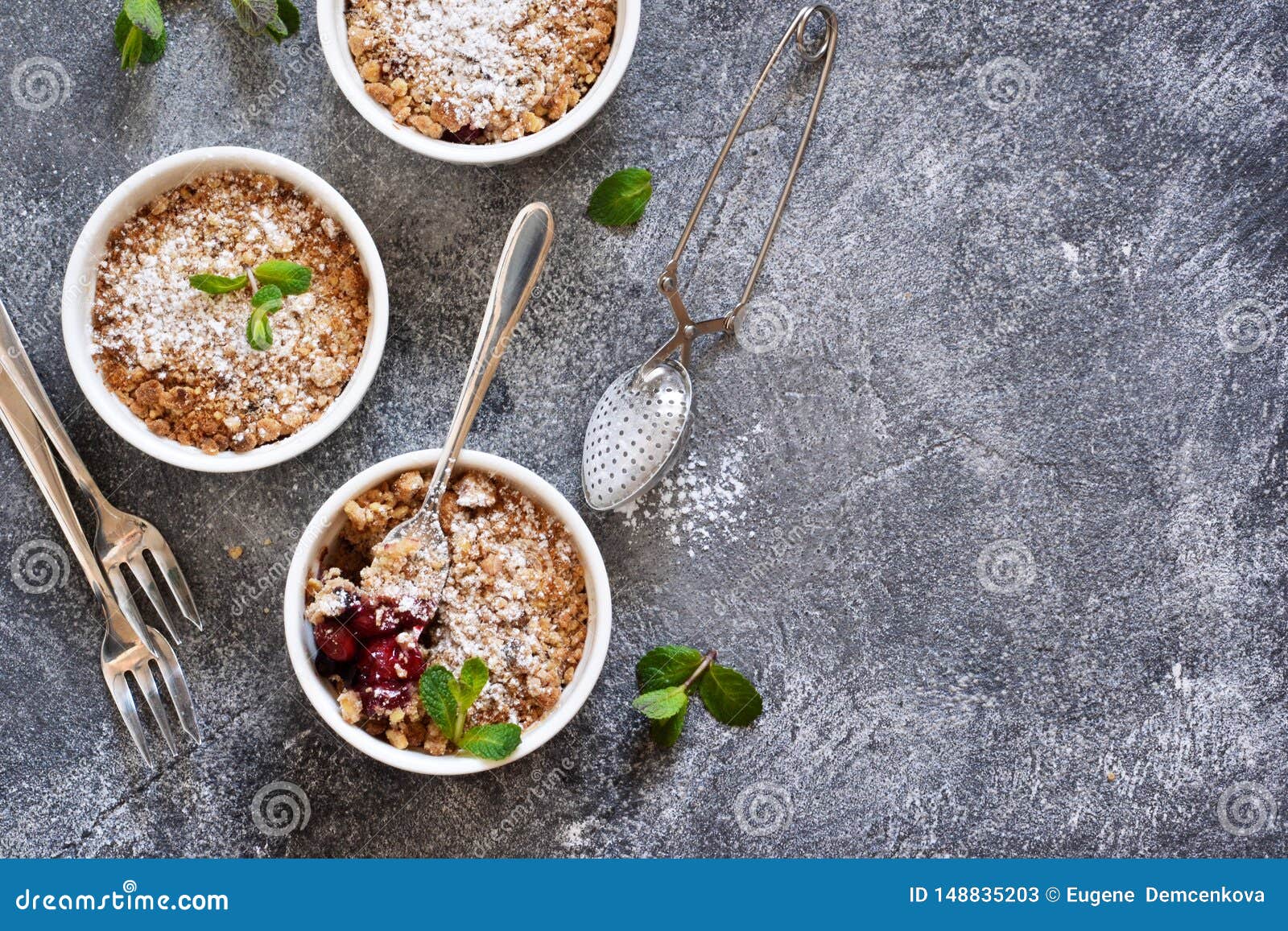Cherry Crumble with Nuts and Mint Stock Image - Image of crisp, healthy ...