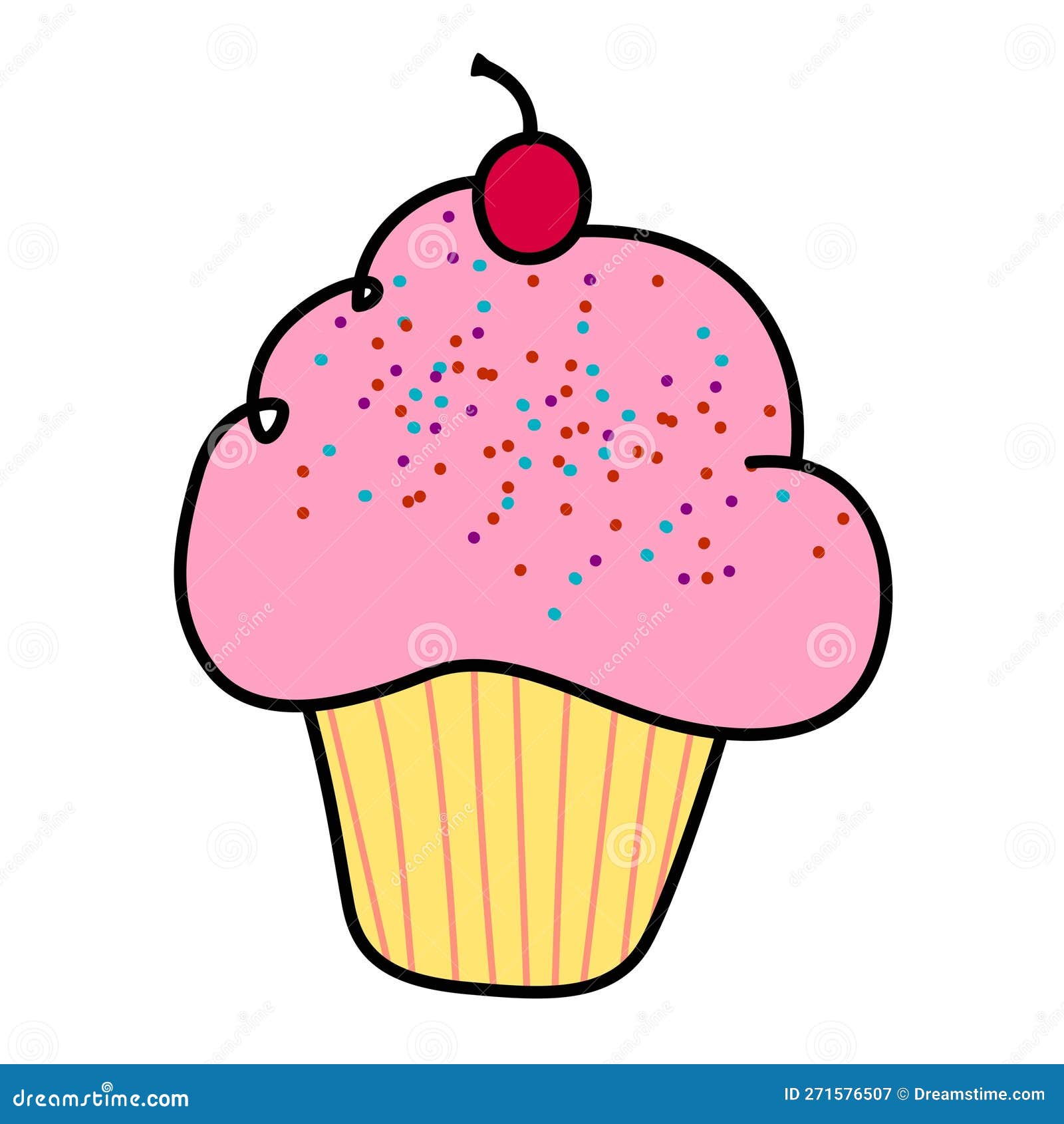 Cherry Cupcake Cartoon Doodle Style Line Drawing Vector Illustration ...