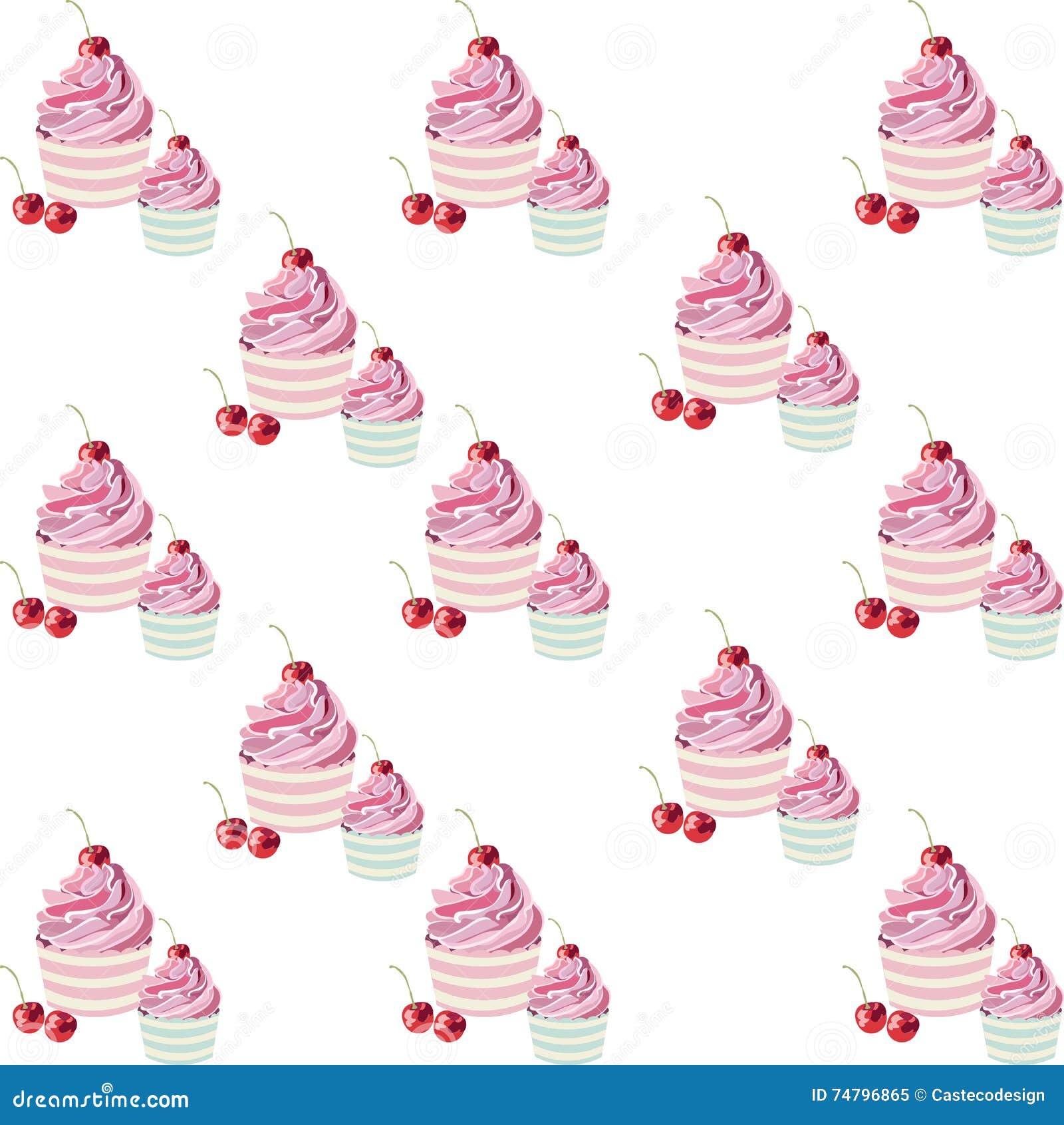 Cherry cupcakes pattern stock vector. Illustration of background - 74796865